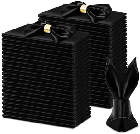 50 Pack Black Square Satin Napkins 17x17 Inch Soft Smooth Cloth Napkins ...