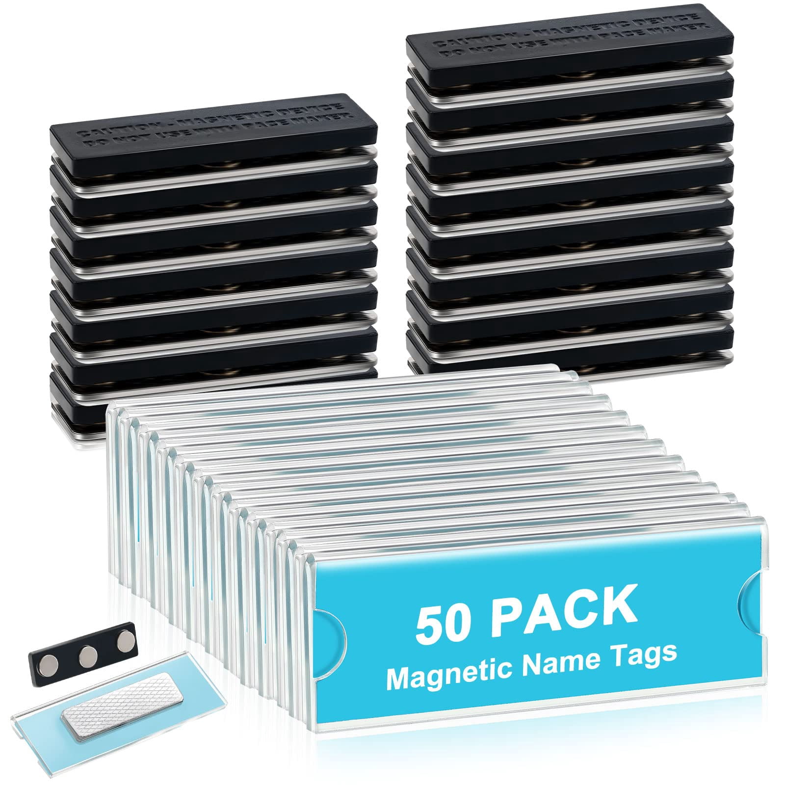 50 Pack Blank Badges Kit, Magnetic Name Tag Holders for Business Events ...