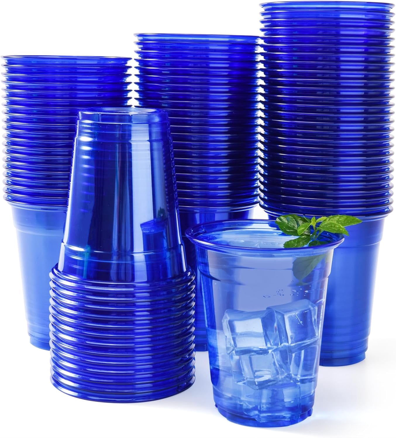 50 Pack Blue Clear Plastic Cups 12 oz Disposable Drinking Cups for ...