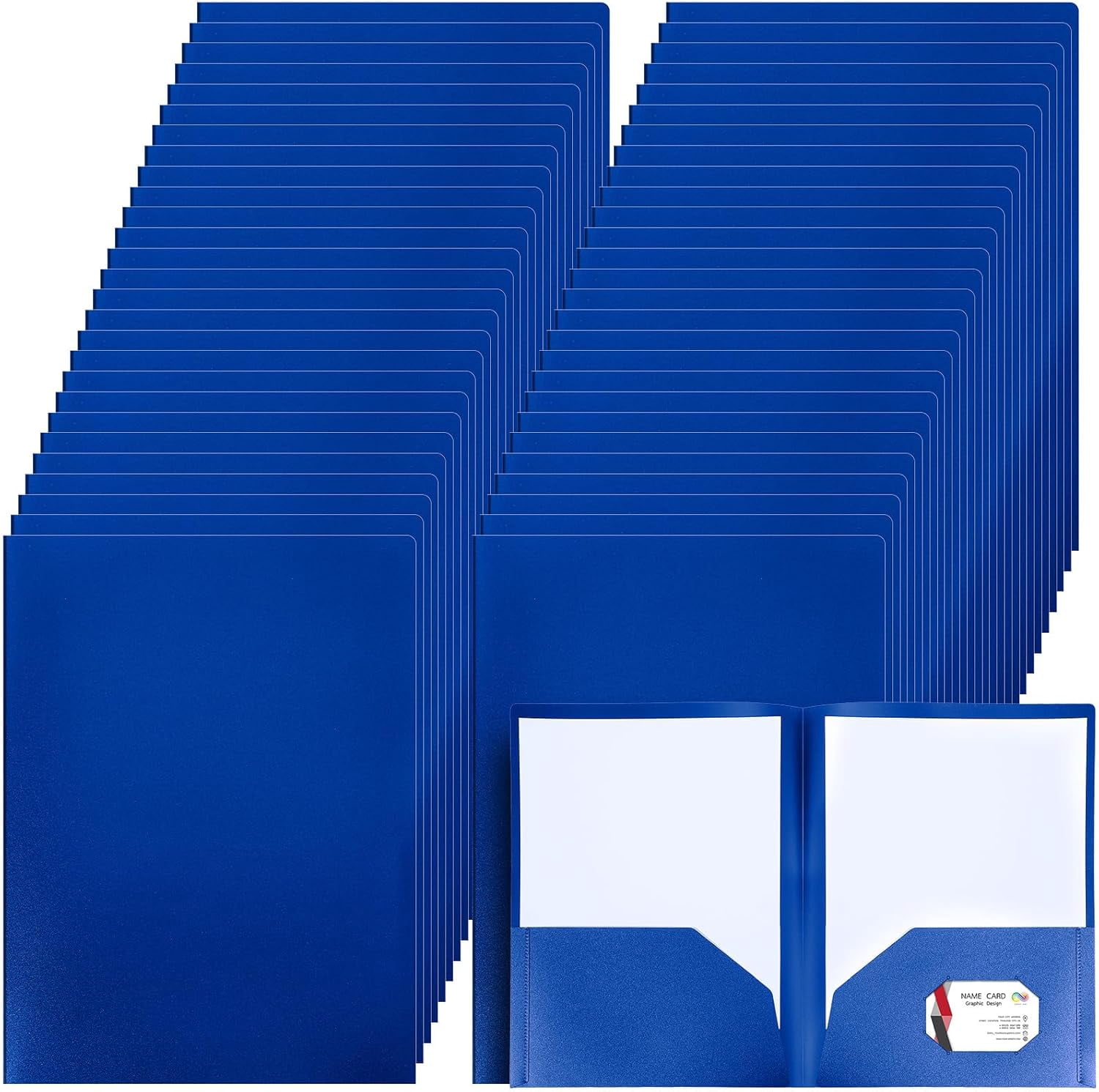 50 Pack Blue Heavy-Duty Letter-Size Plastic Folders with 2 Pockets and ...