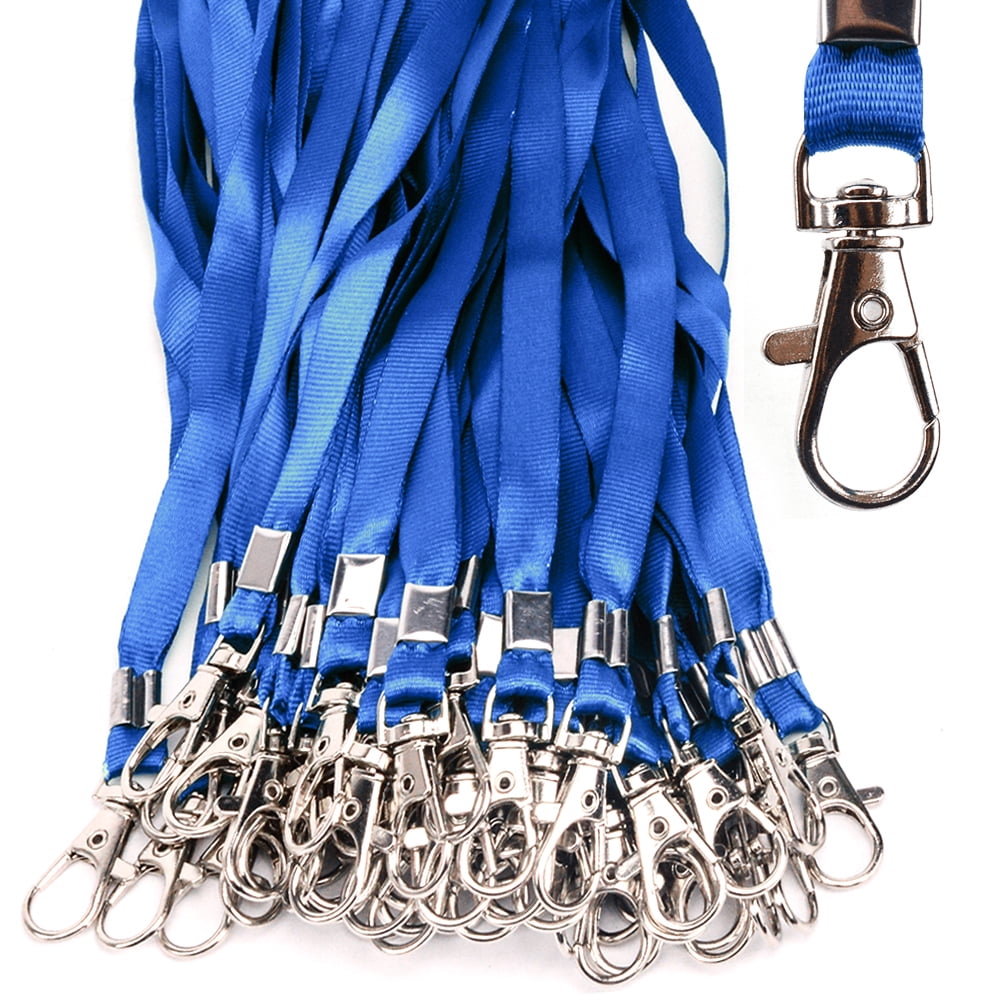 SLanC 50 Pack Blue Flat Lanyards for ID Badges Soft Polyester Badge ...