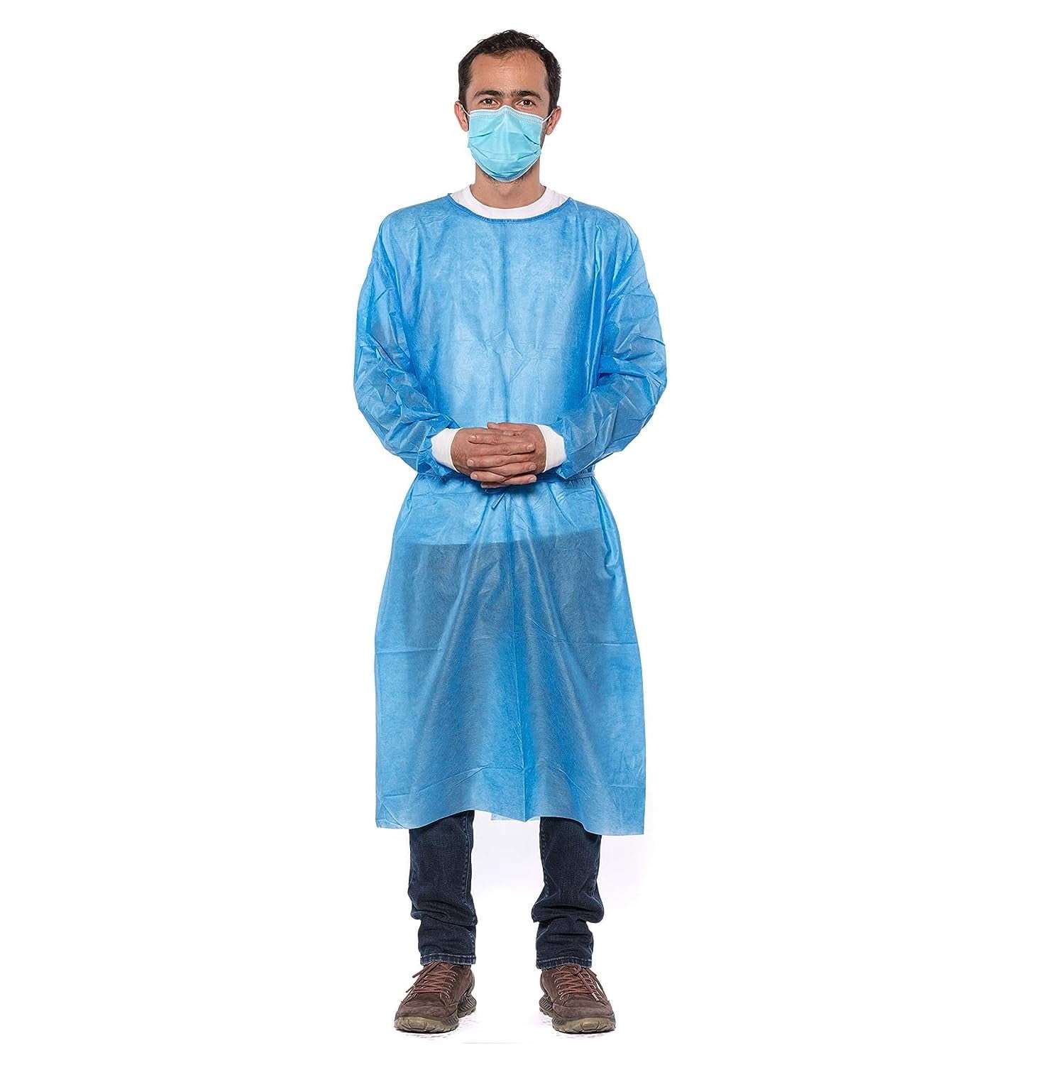50 Pack Blue Medical Isolation Gowns Disposable Hospital-Grade Surgical ...
