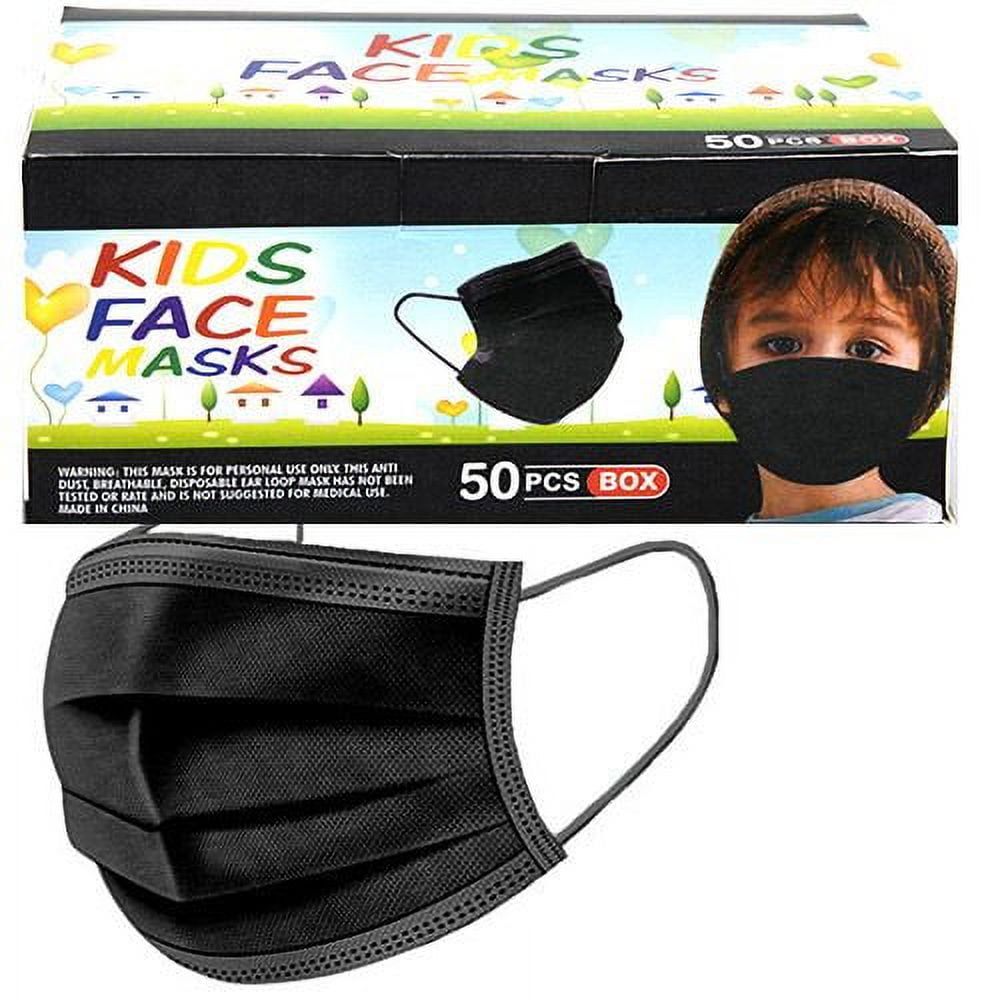 50 Pack Box 3-Ply Black Kids Face Mask - Walmart.com