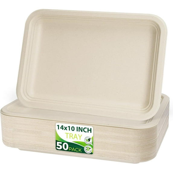 50 Pack Brown 14" Heavy Duty Disposable Rectangle Food Trays ...