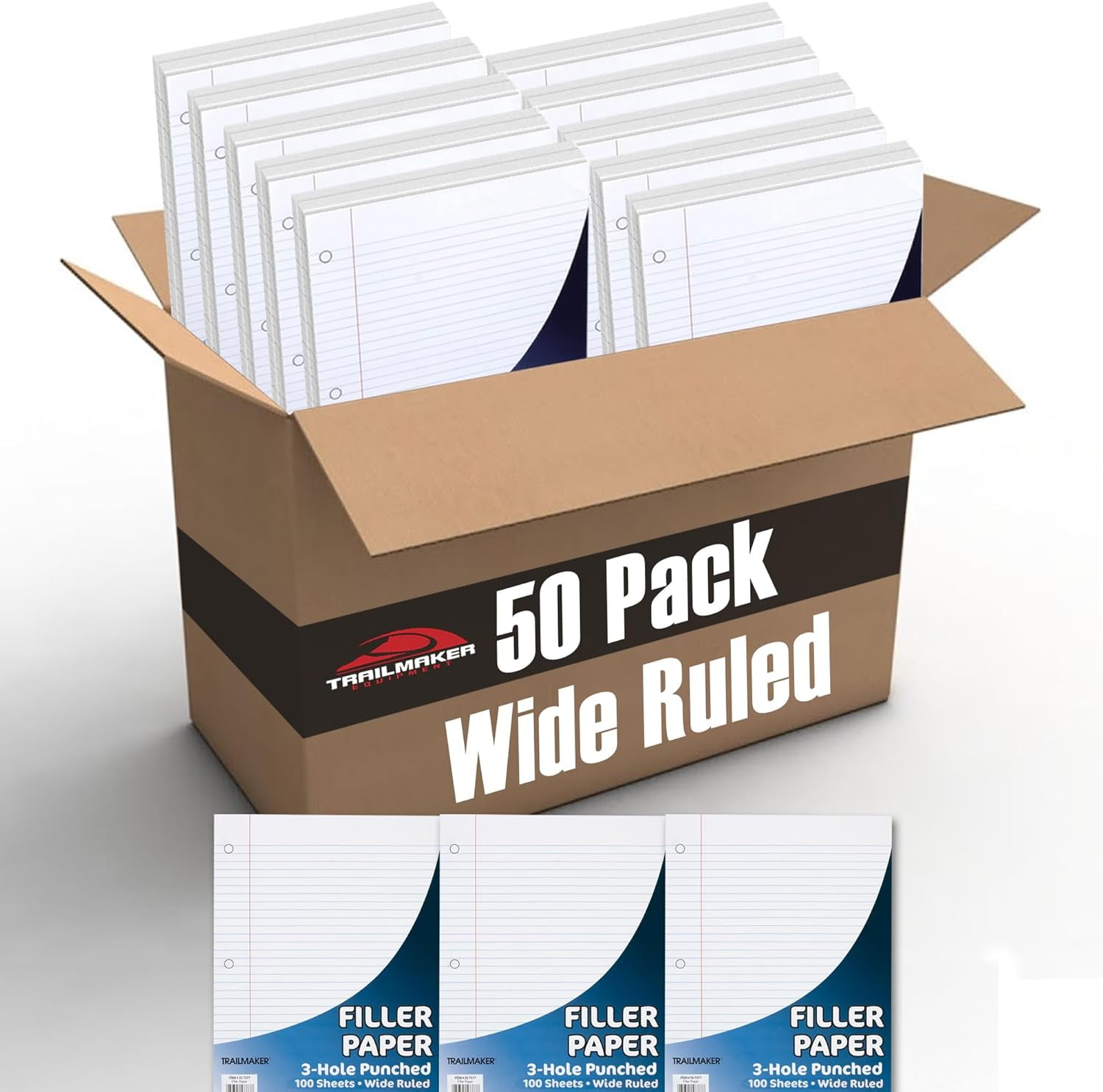 50 Pack Bulk Binder Paper Wide Ruled with Holes – 3 Hole Punched Filler ...