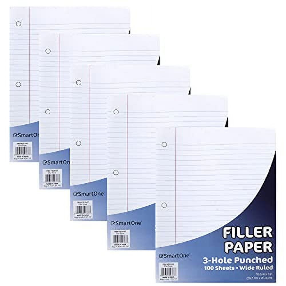 50 Pack Bulk Binder Paper Wide Ruled with Holes – 3 Hole Punched Filler ...