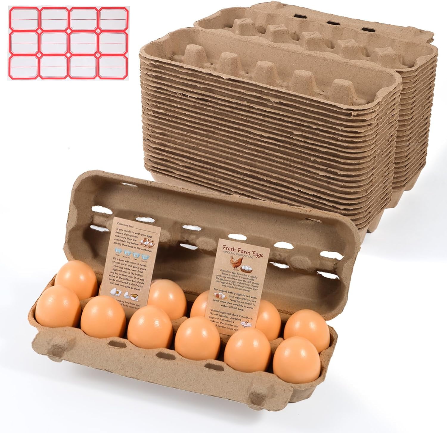 50-Pack Bulk Empty Egg Cartons for Storage, 12-Count Natural Paper Pulp ...