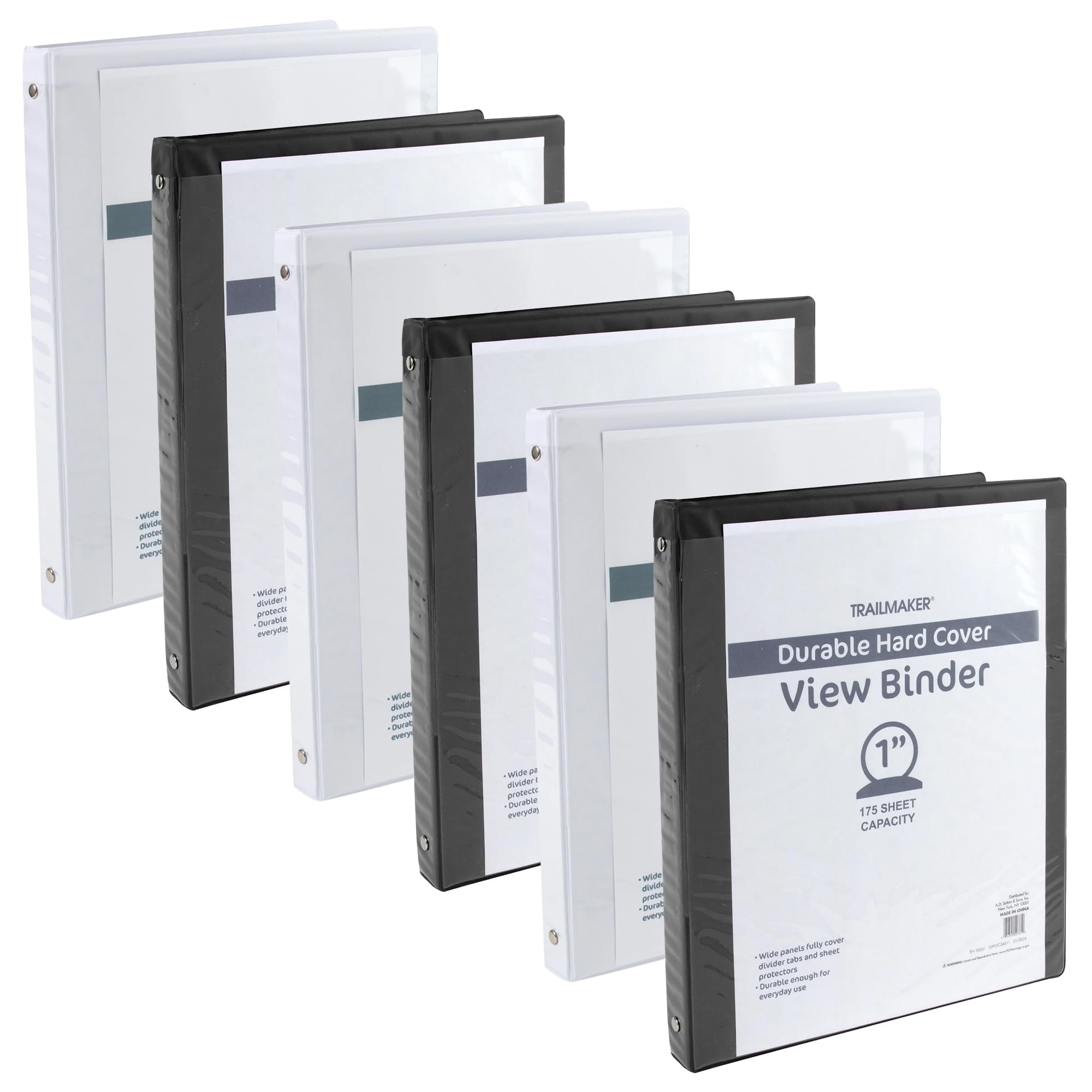 Trail Maker 50 Pack 1 Inch 3 Ring Binders, Black & White Mix ...