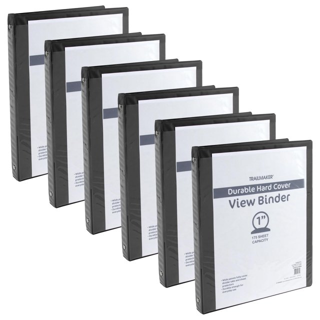 Trail Maker 50-Pack 1-Inch 3-Ring Binders, Black, Clear Covers, Bulk ...