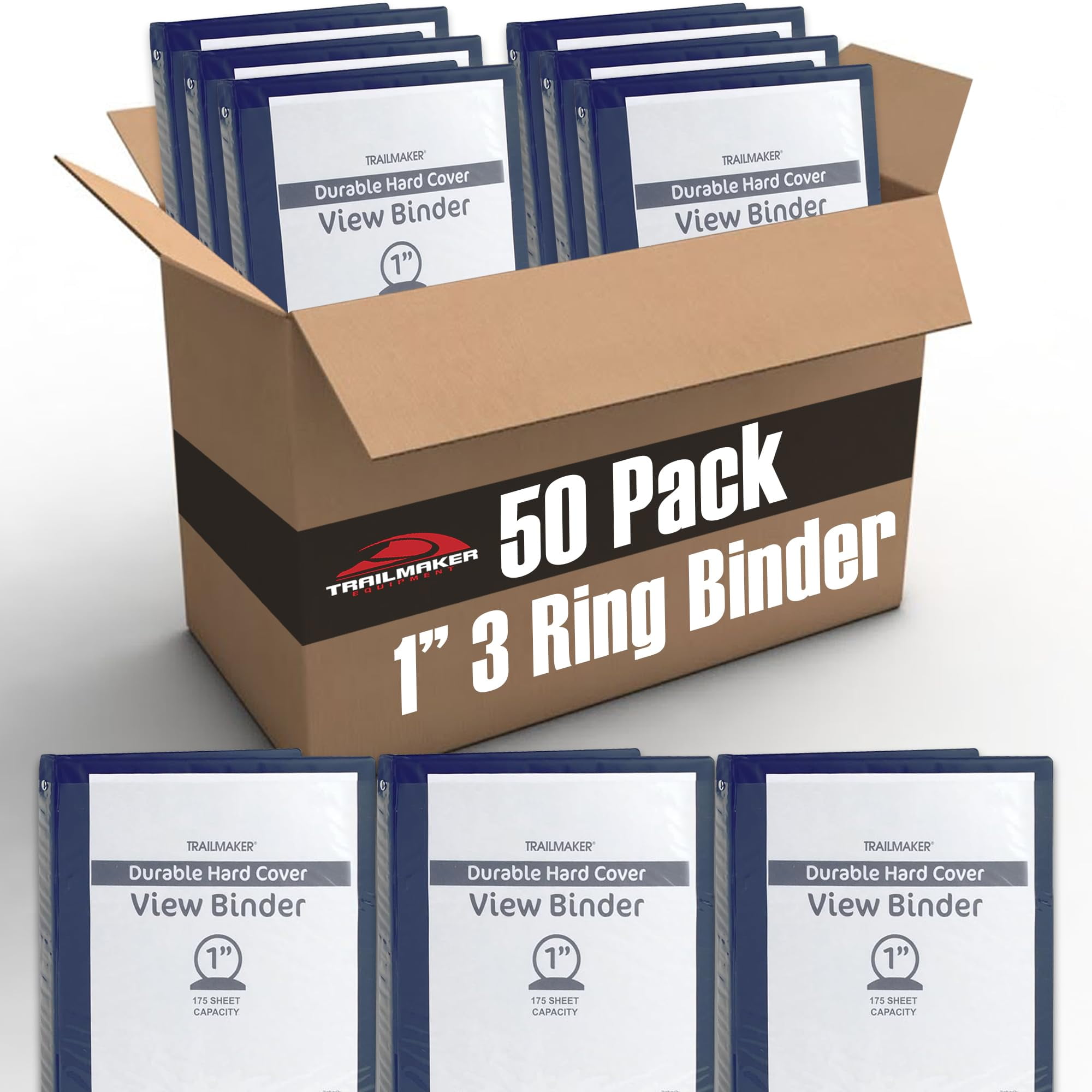 Trail Maker 50 Pack 1 Inch 3 Ring Hardcover Binders, Navy Blue, Clear ...