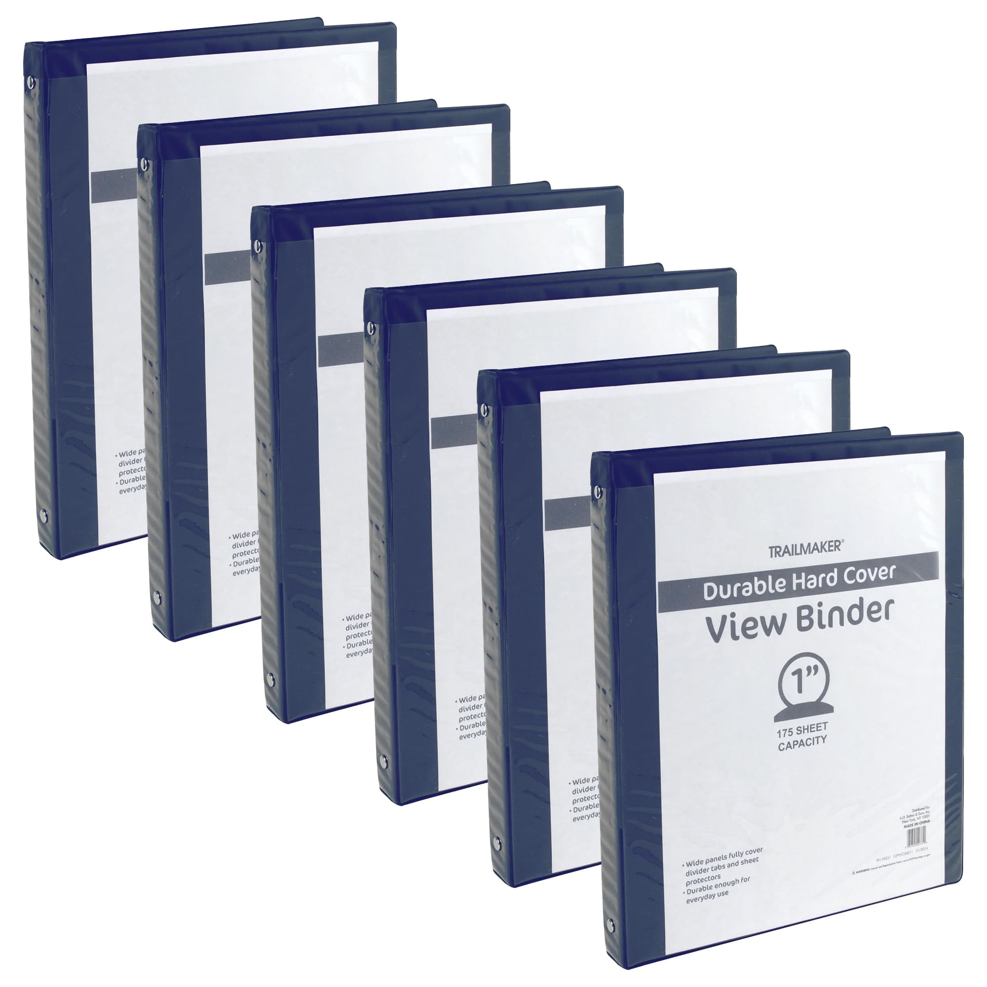 Trail Maker 50 Pack 1 Inch 3 Ring Hardcover Binders, Navy Blue, Clear ...
