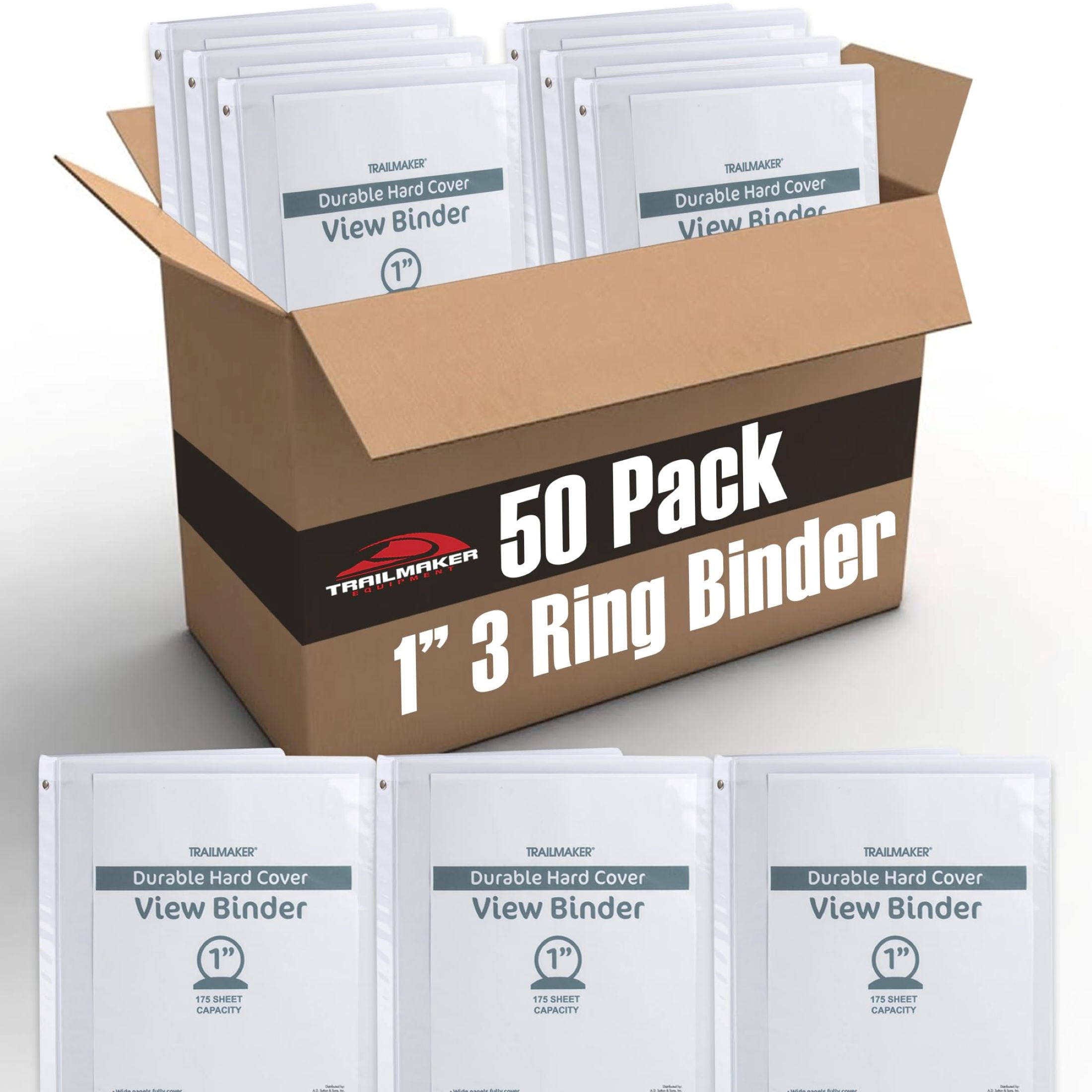 50 Pack 1 Inch 3 Ring Transparent Cover Hardcover Binders, White, Bulk ...