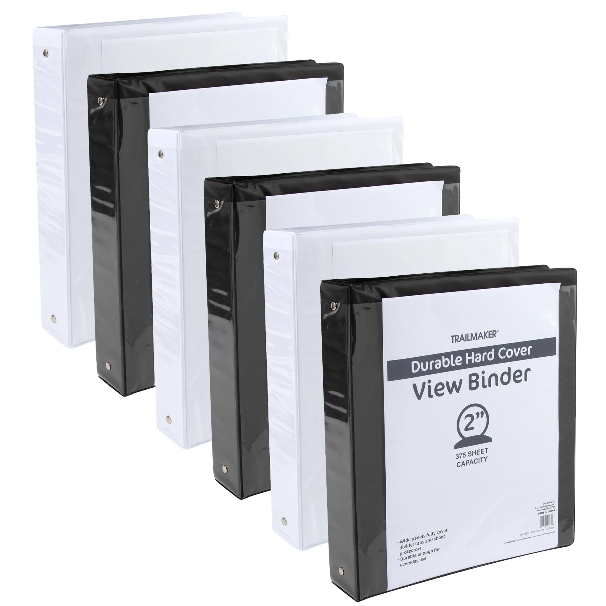 50 Pack of Bulk Wholesale 2 Inch 3 Ring Hardcover Binders with Clear ...