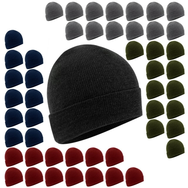 50 Pack Bulk Wholesale Stretch Knit Beanie Hats for Adults & Teens ...