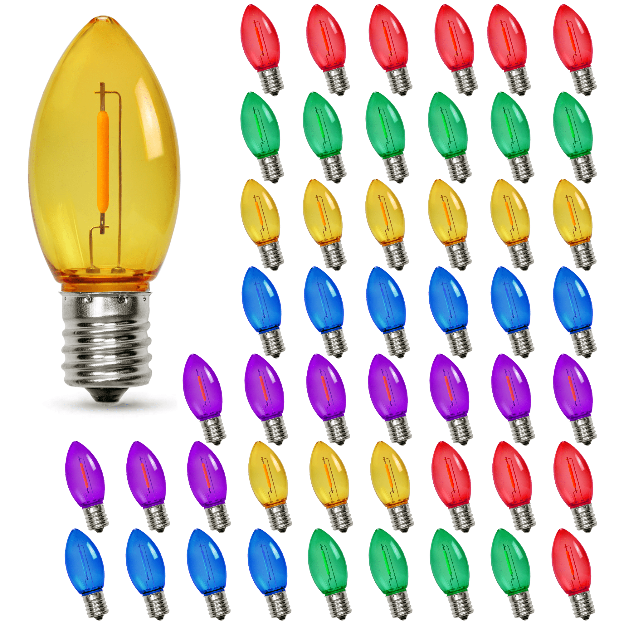50-Pack C9 colored light bulb 2700K, E17 Base, Commercial-Grade Outdoor ...