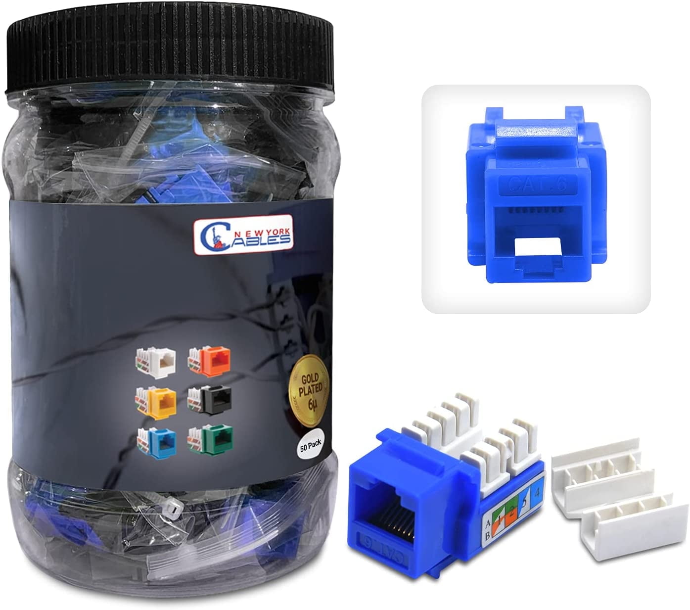 50-Pack Cat 6 Keystone Jack 90° Network Ethernet Connectors RJ45 110 ...