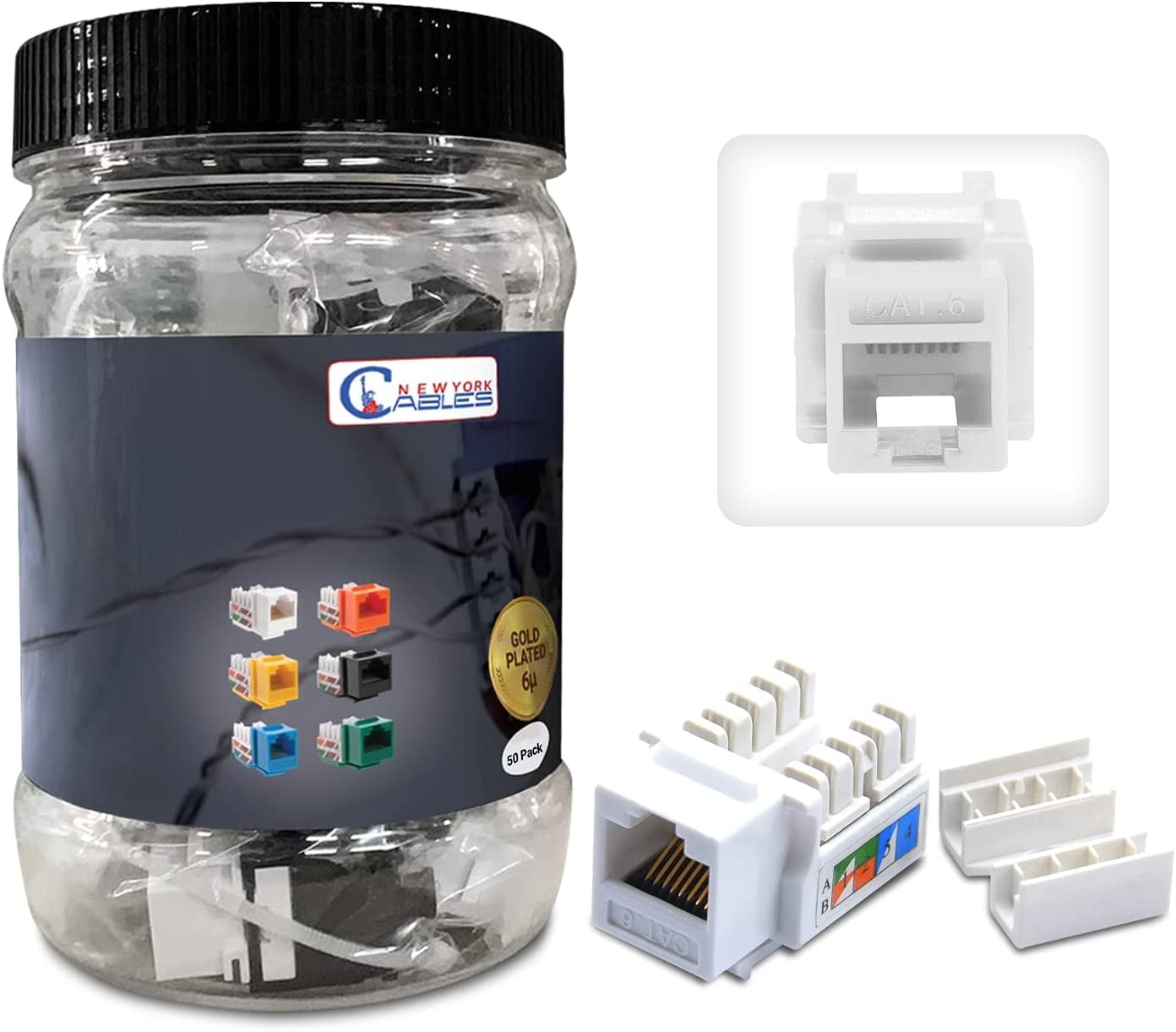 50-Pack Cat6 RJ45 Keystone Jacks 90-Degree UTP Network Connectors 110 ...