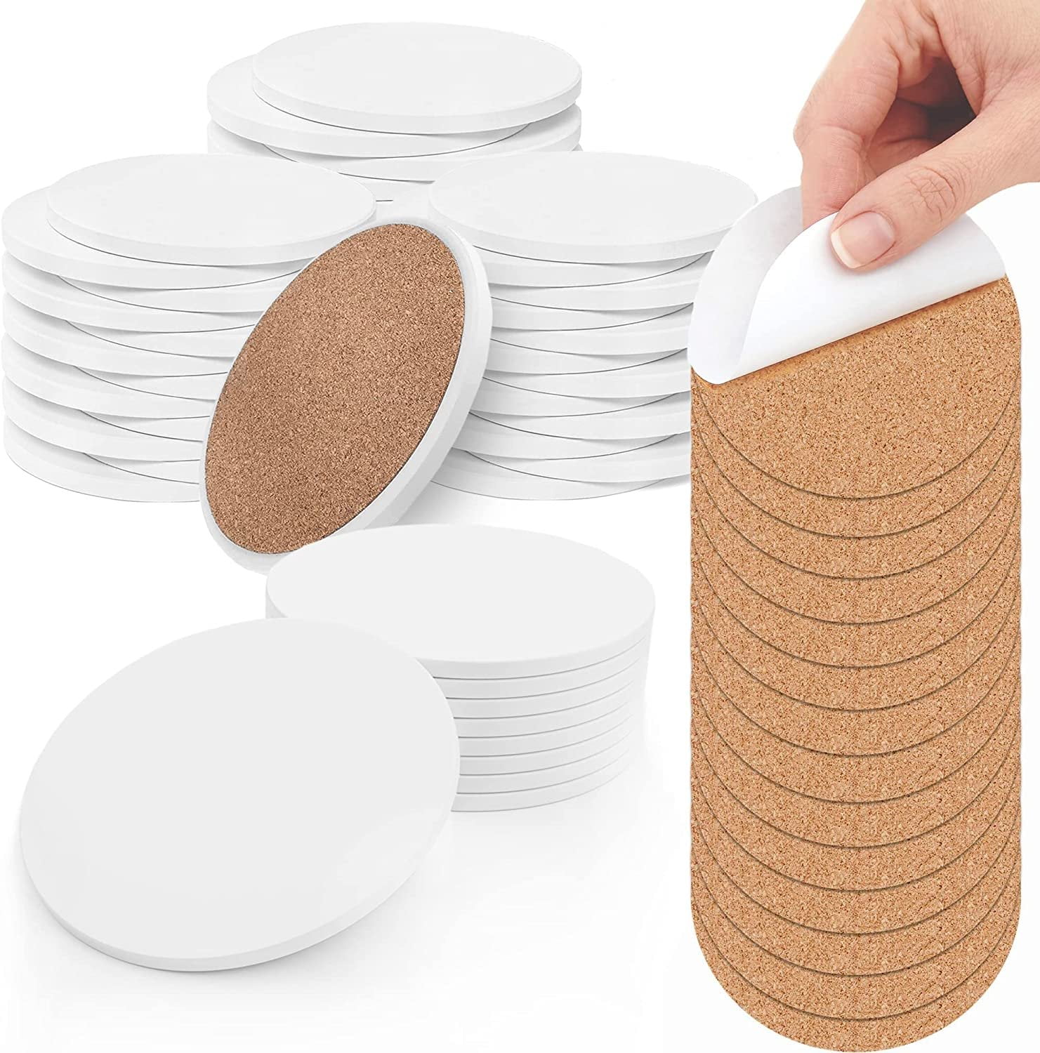 50 Pack Ceramic Tiles for Crafts Coasters, Round White Tiles Unglazed 4 ... 50 Pack Ceramic Tiles for Crafts Coasters, Round White Tiles Unglazed 4 ...