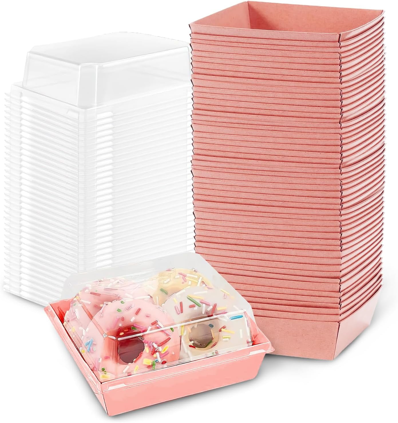 50 Pack Charcuterie Boxes with Clear Lids, 4 Inches Pink Small Square ...