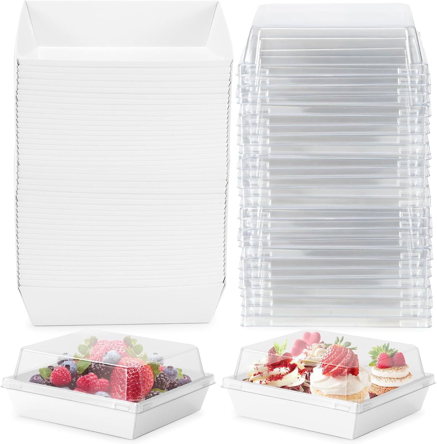 50 Pack Charcuterie Boxes with Clear Lids, Square Disposable Paper Food ...