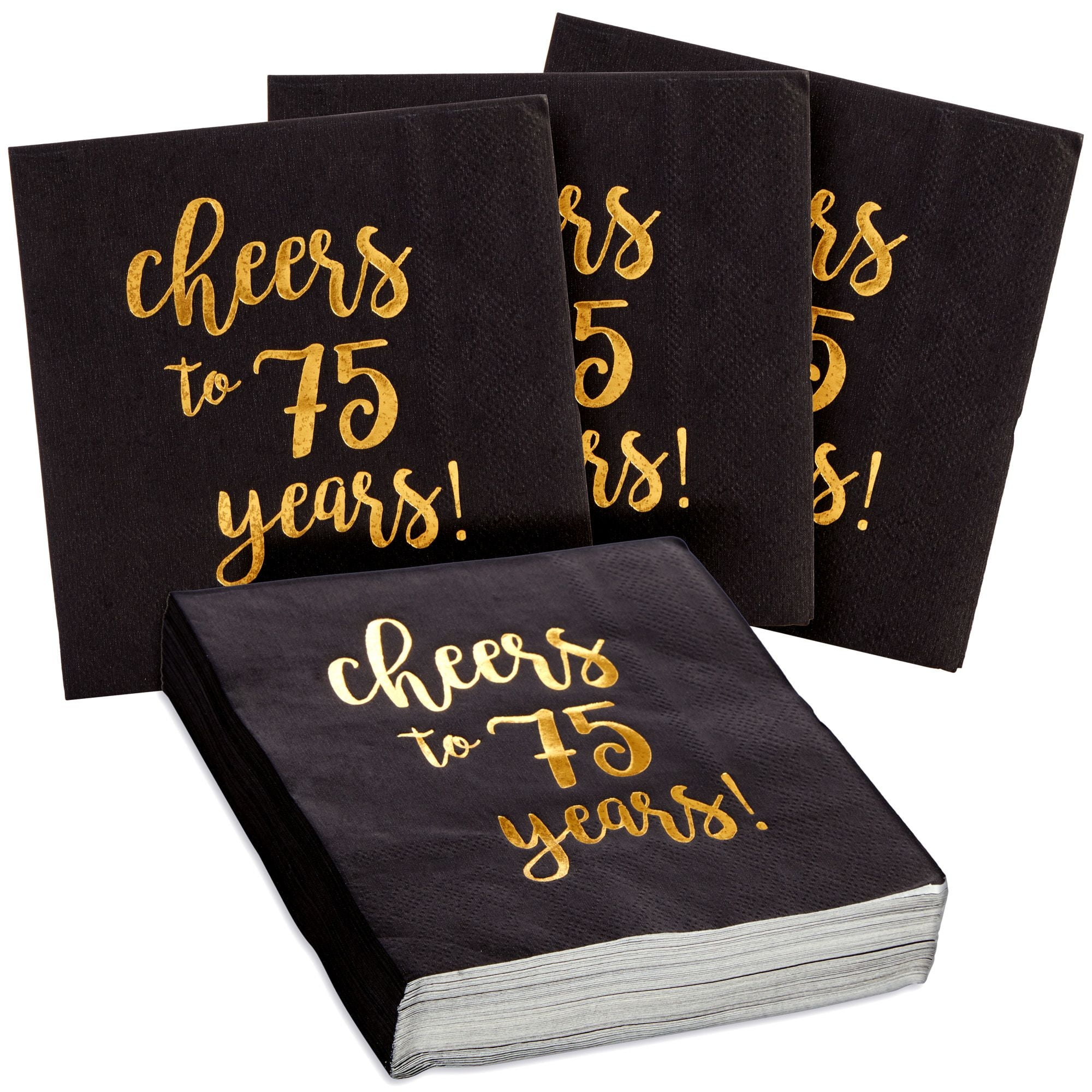 50 Pack Cheers to 75 Years Black and Gold Paper Cocktail Napkins for ...