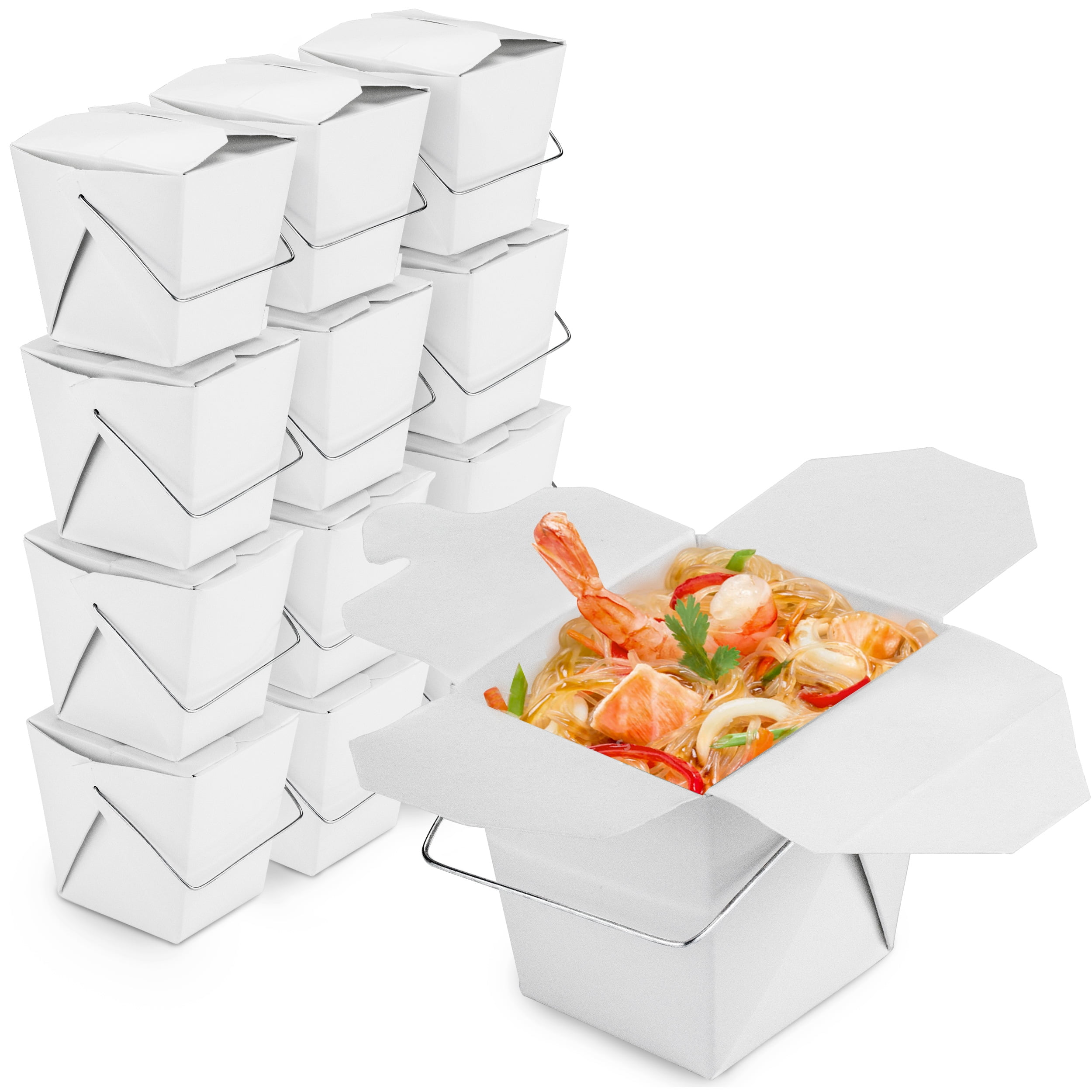 [50 Pack] Chinese Take Out Boxes with Wire Handle - 8 oz Plain White ...