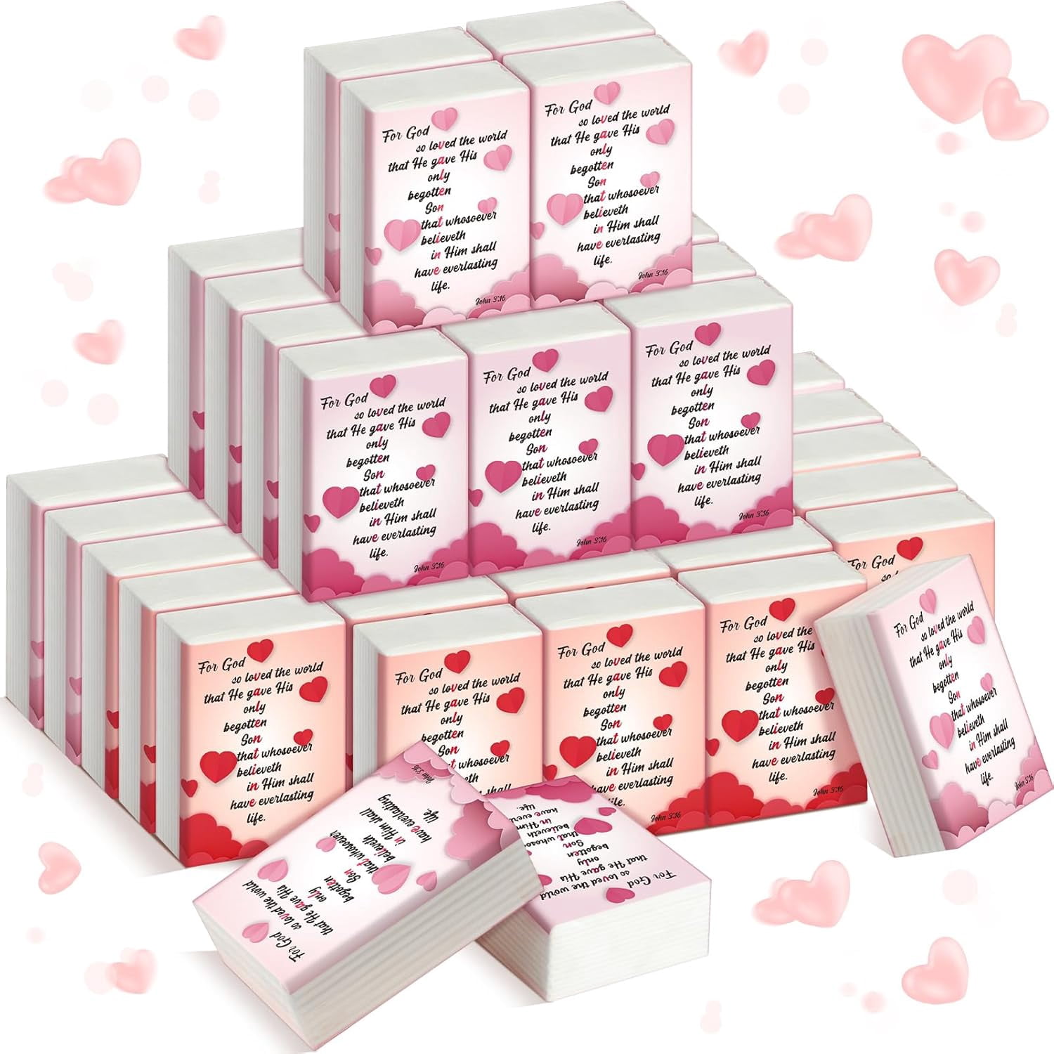 50 Pack Christian Religious Valentine Pocket Tissues Gift Bulk, Travel ...