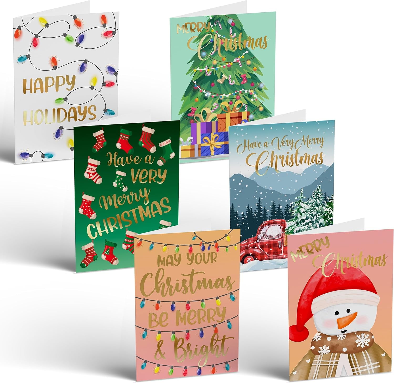 50 Pack Christmas Cards Set with Gold Foil Accents, 4" x 6", Fun ...