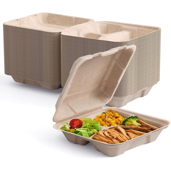 50 Pack Clamshell To Go Containers, 100% Compostable Disposable Take ...