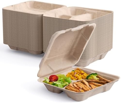 50 Pack Clamshell To Go Containers, 100% Compostable Disposable Take ...