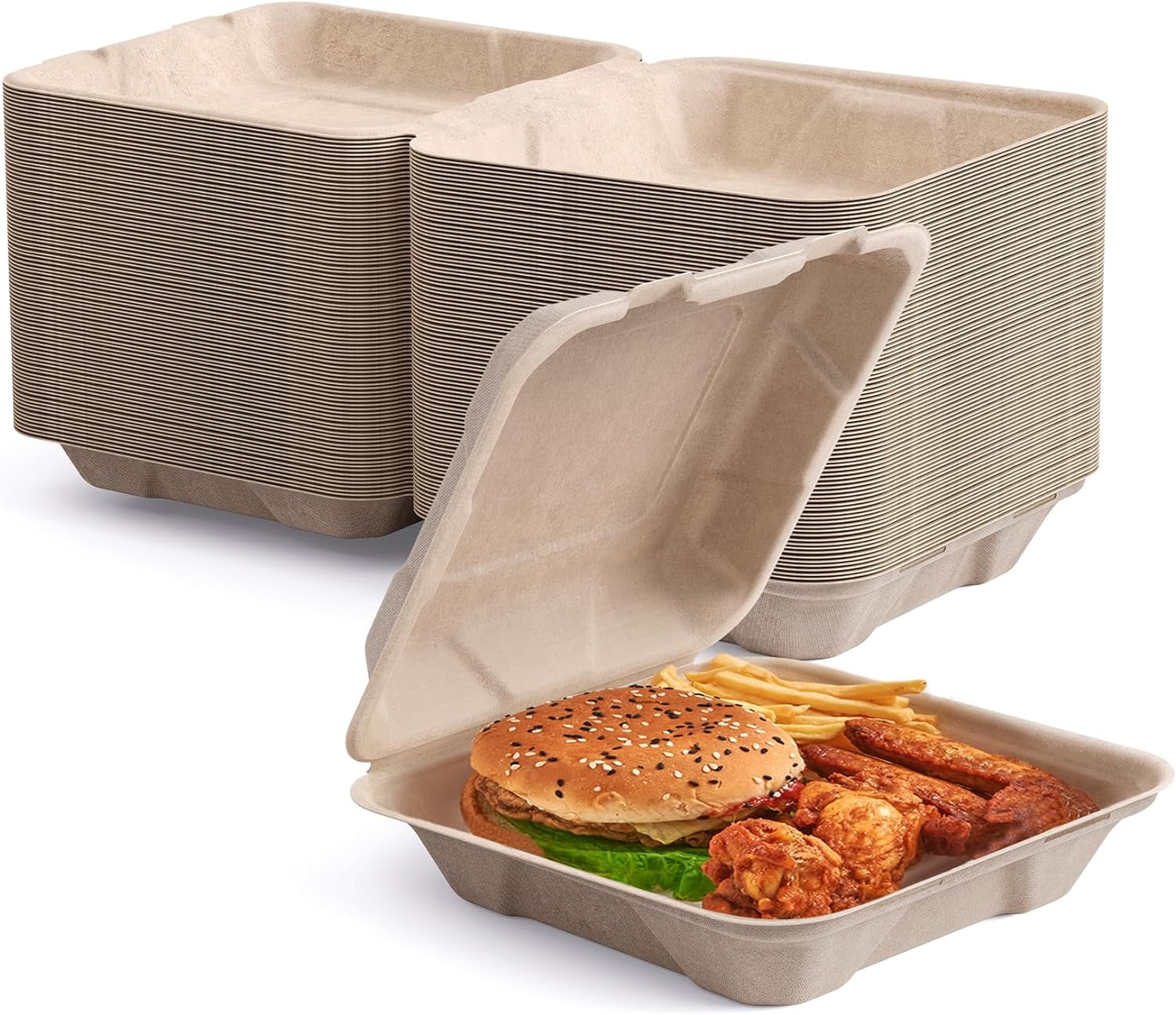 50 Pack Clamshell To Go Containers, 100% Compostable Disposable Take ...