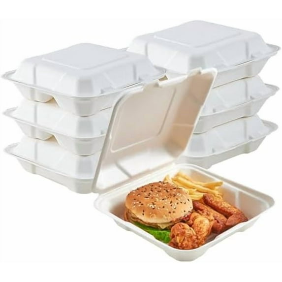 50 Pack Clamshell Take Out Food Containers, 100% Compostable Disposable ...