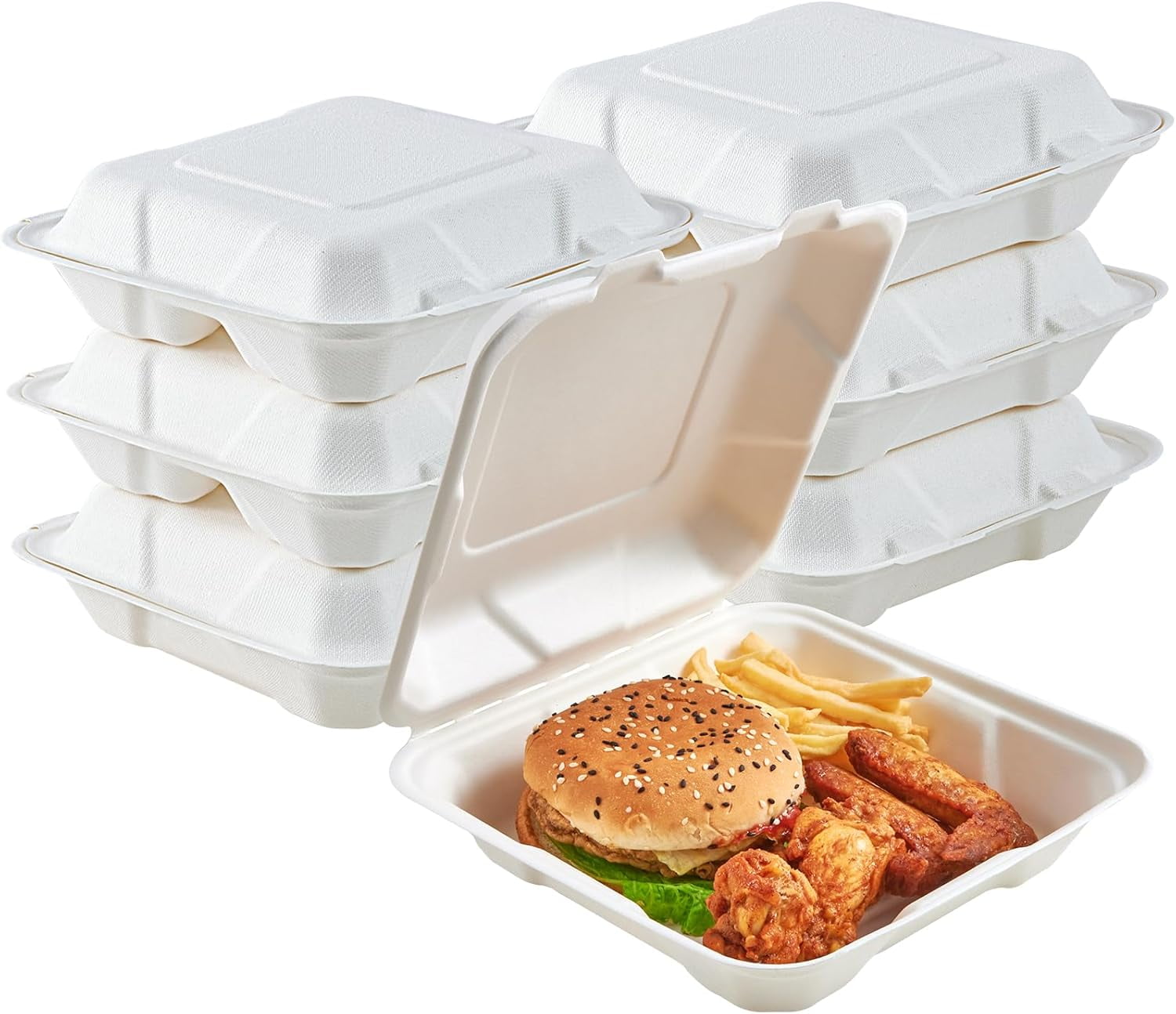 50 Pack Clamshell Take Out Food Containers, 100% Compostable Disposable ...