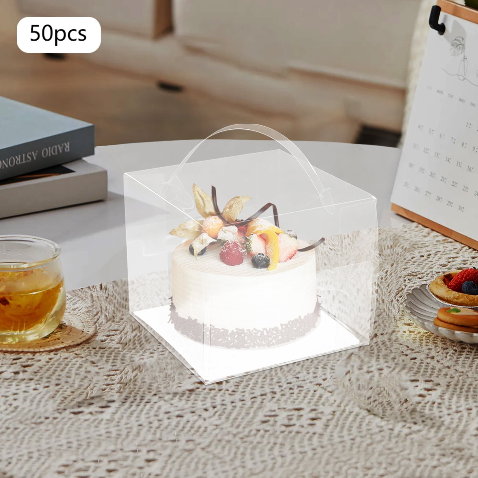 50-Pack Clear Cake Boxes (15x15x13cm) - 0.25mm PET + Food-Grade ...