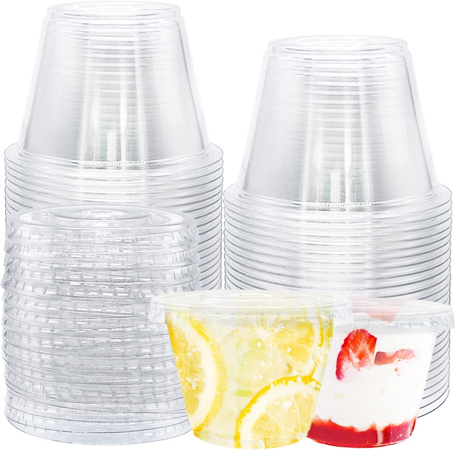 50 Pack Clear Cups with Lids,6 oz Plastic Disposable Cups with Flat ...