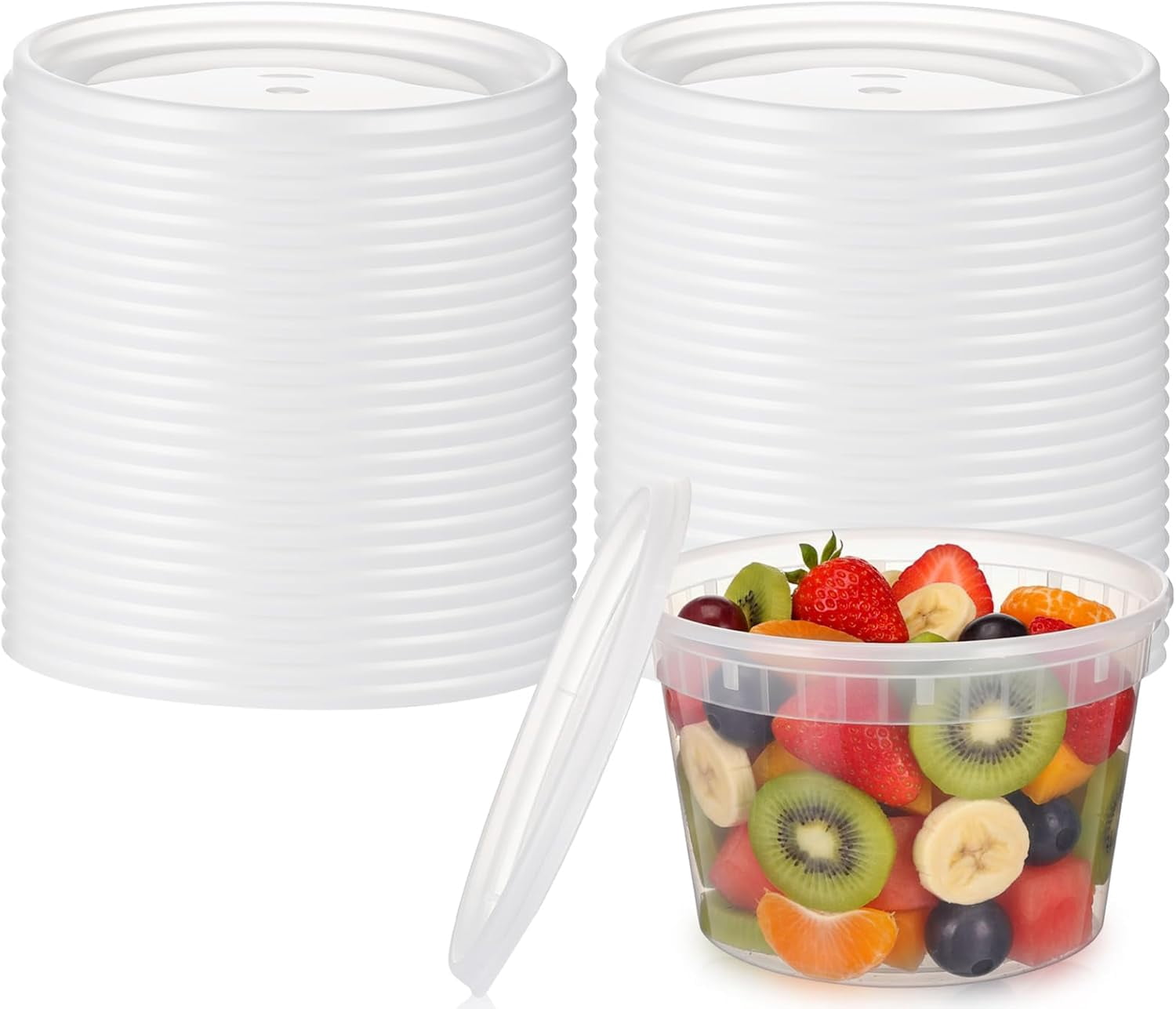50 Pack Clear Deli Container Lids for 8/16/32oz Soup, Freezer ...