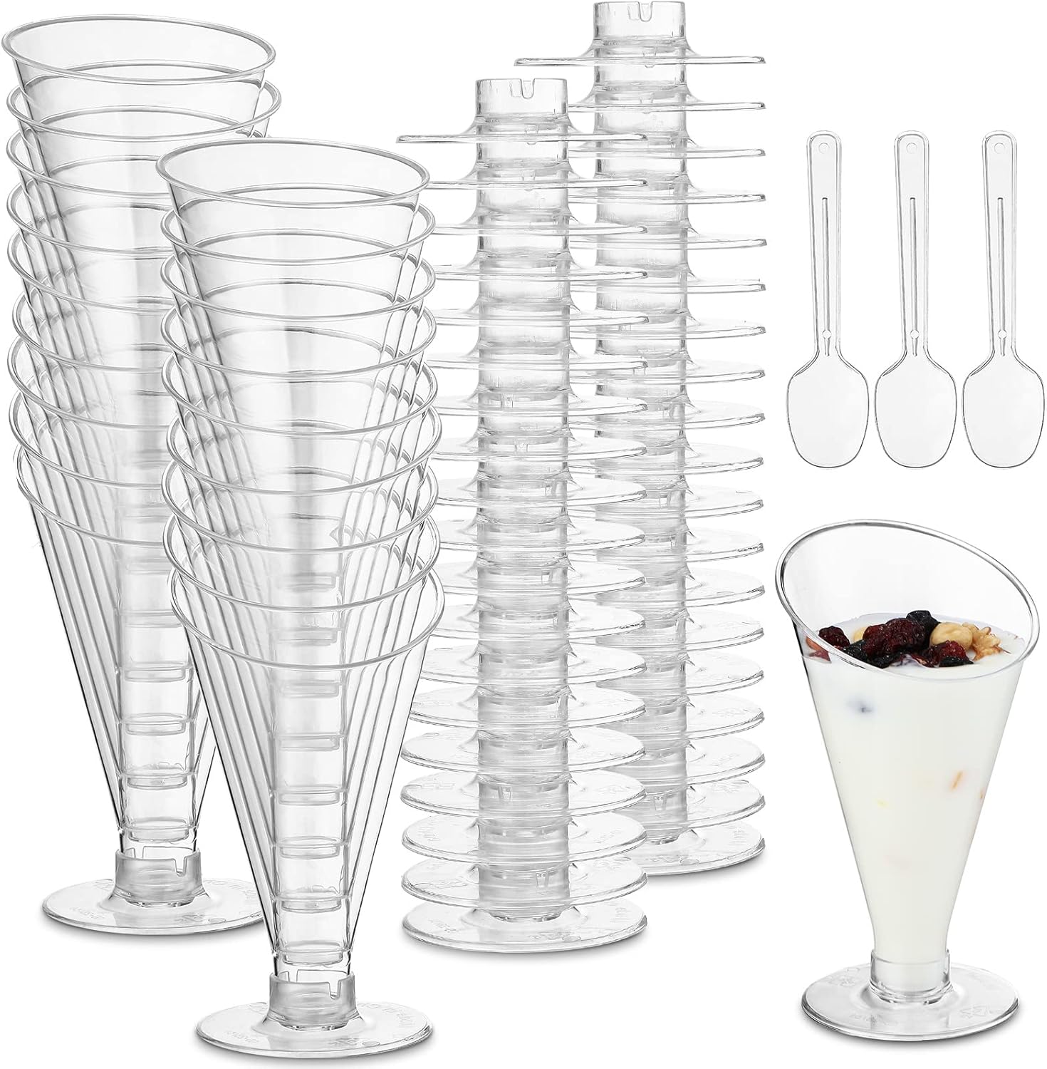 50 Pack Clear Dessert Cups Spoons Mini Dessert Cups Spoons 4oz Plastic ...