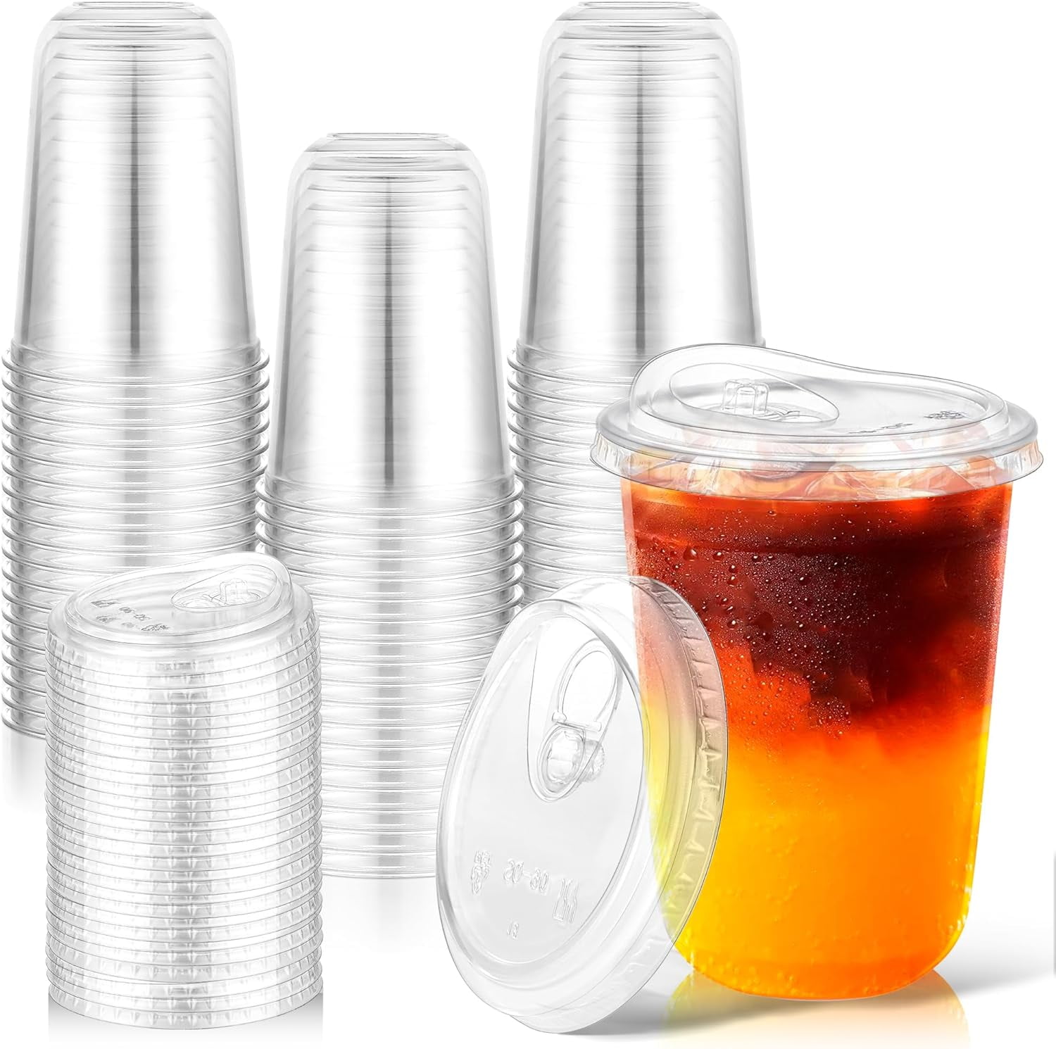 50 Pack Clear Plastic Cups with Sip Lids, Disposable Iced Coffee Cup ...