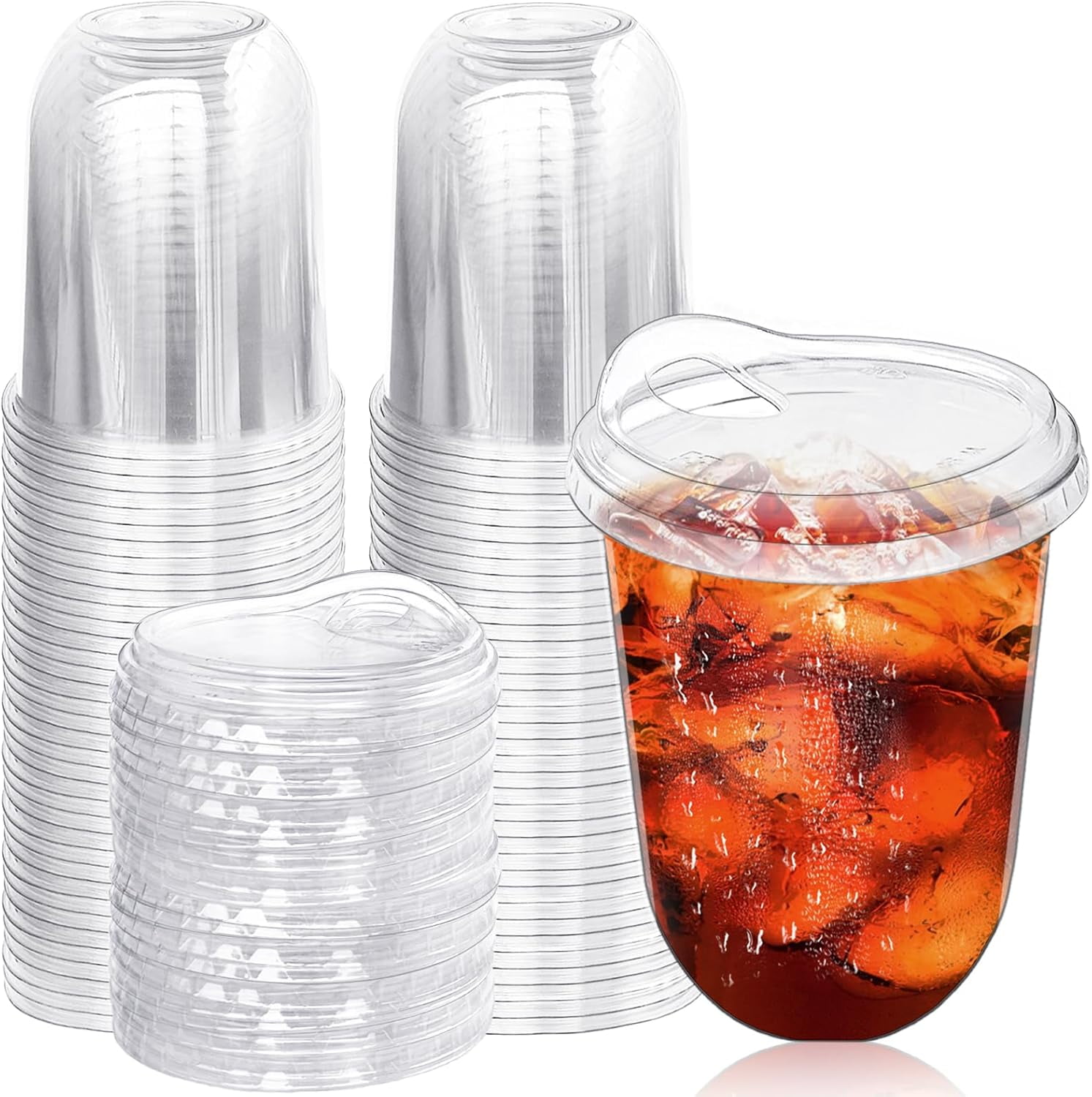 50 Pack Clear Plastic Cups with Strawless Sip Lids,16 oz Iced Coffee ...