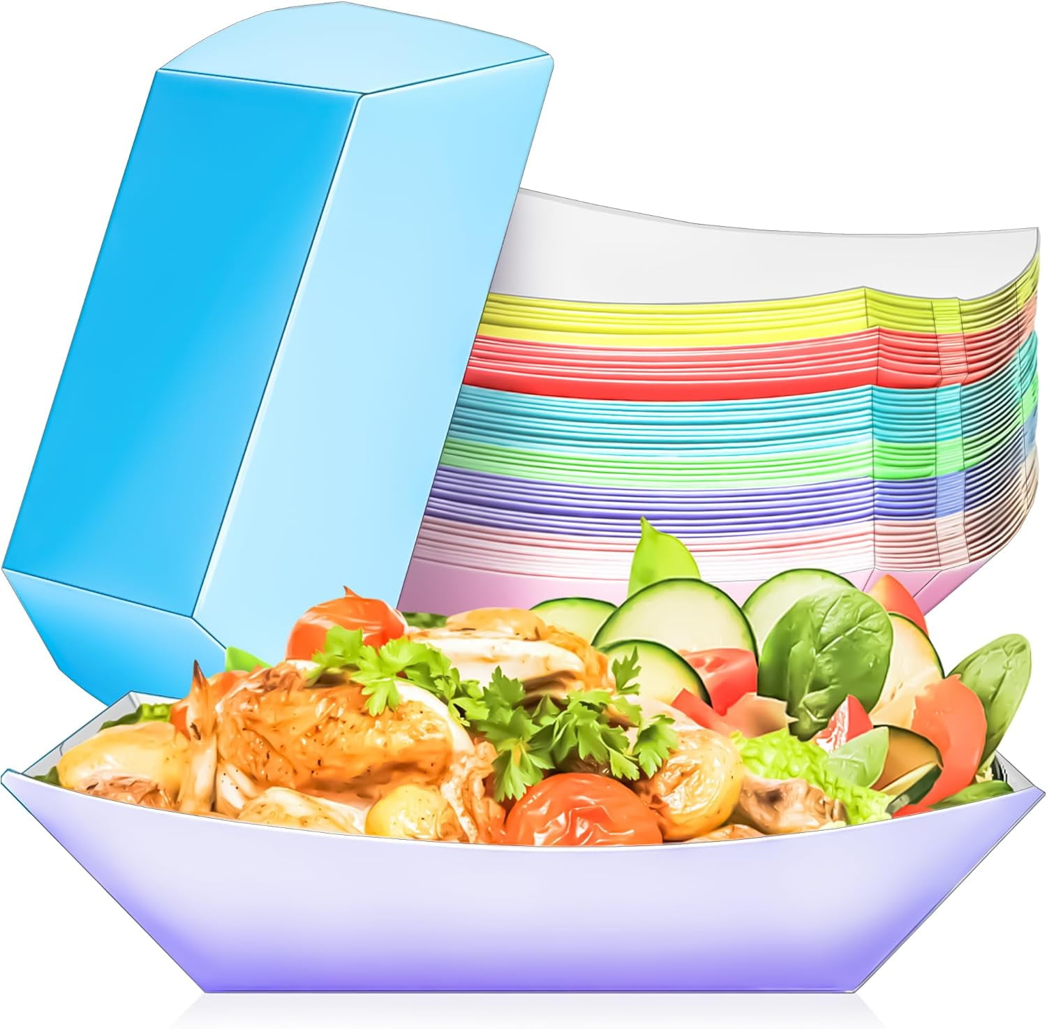 50 Pack Colorful 3LB Paper Food Boat Trays Disposable Paper Boats ...