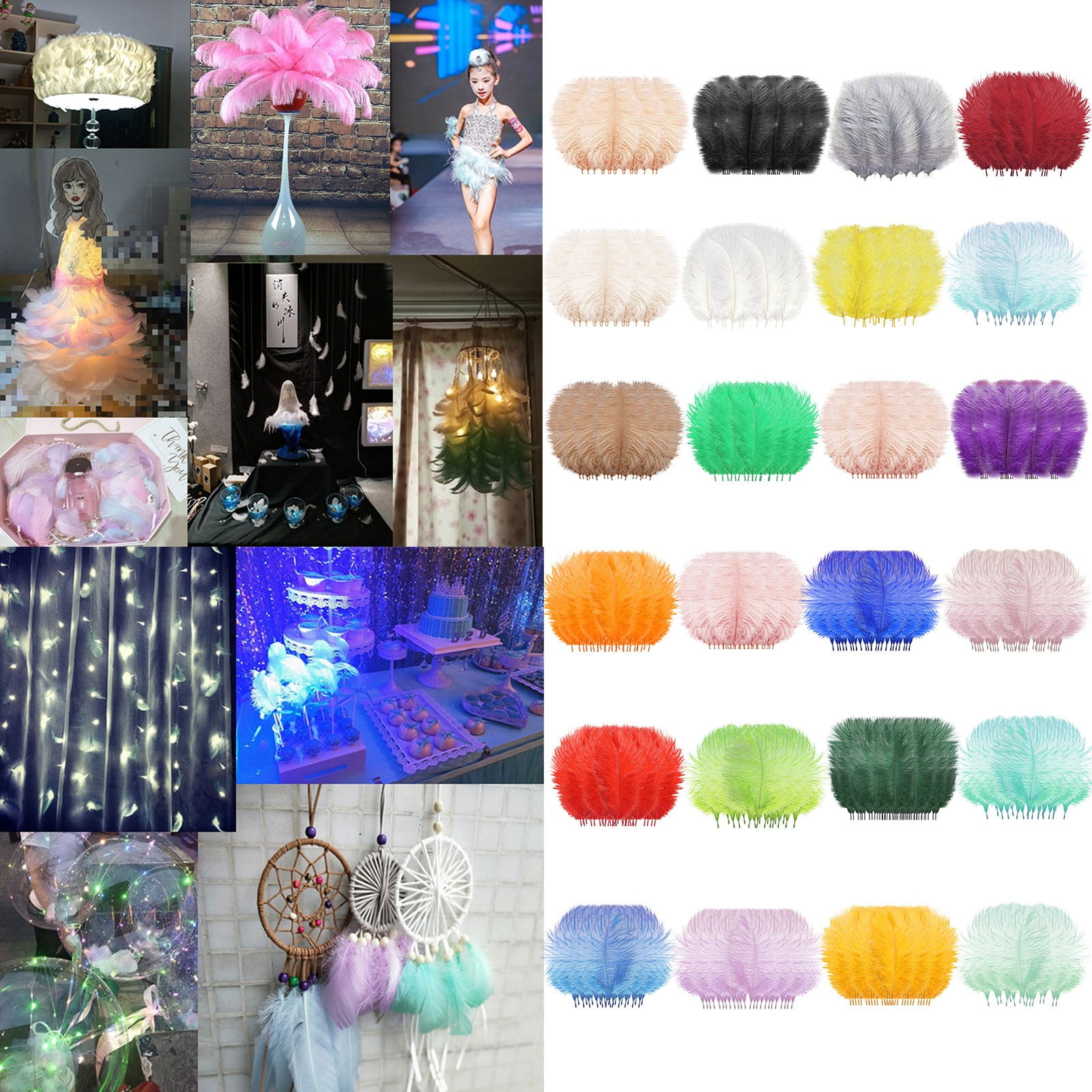50 Pack Colorful Floating Plumage Medium Feathers for Hair, Clothing ...