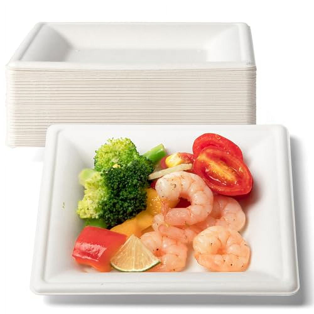 [50 Pack] Compostable Paper Plates, 6 Inch Biodegradable Square Plates ...