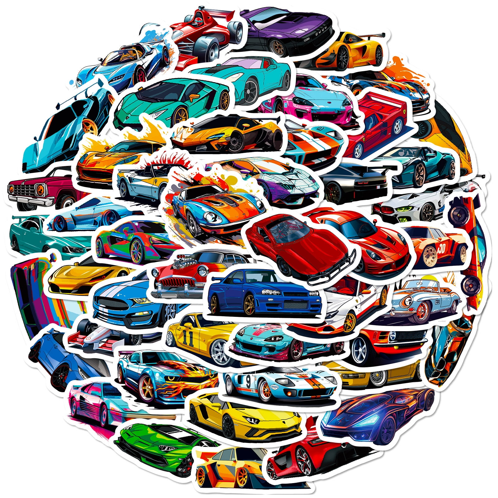 50-Pack Cool Racing Car Stickers - Cartoon, Trendy, DIY Supercar ...