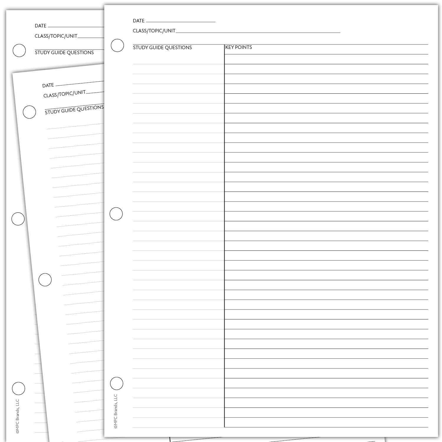 50 Pack Cornell Style Study Note Taking System Sheets, White, 3 Hole ...