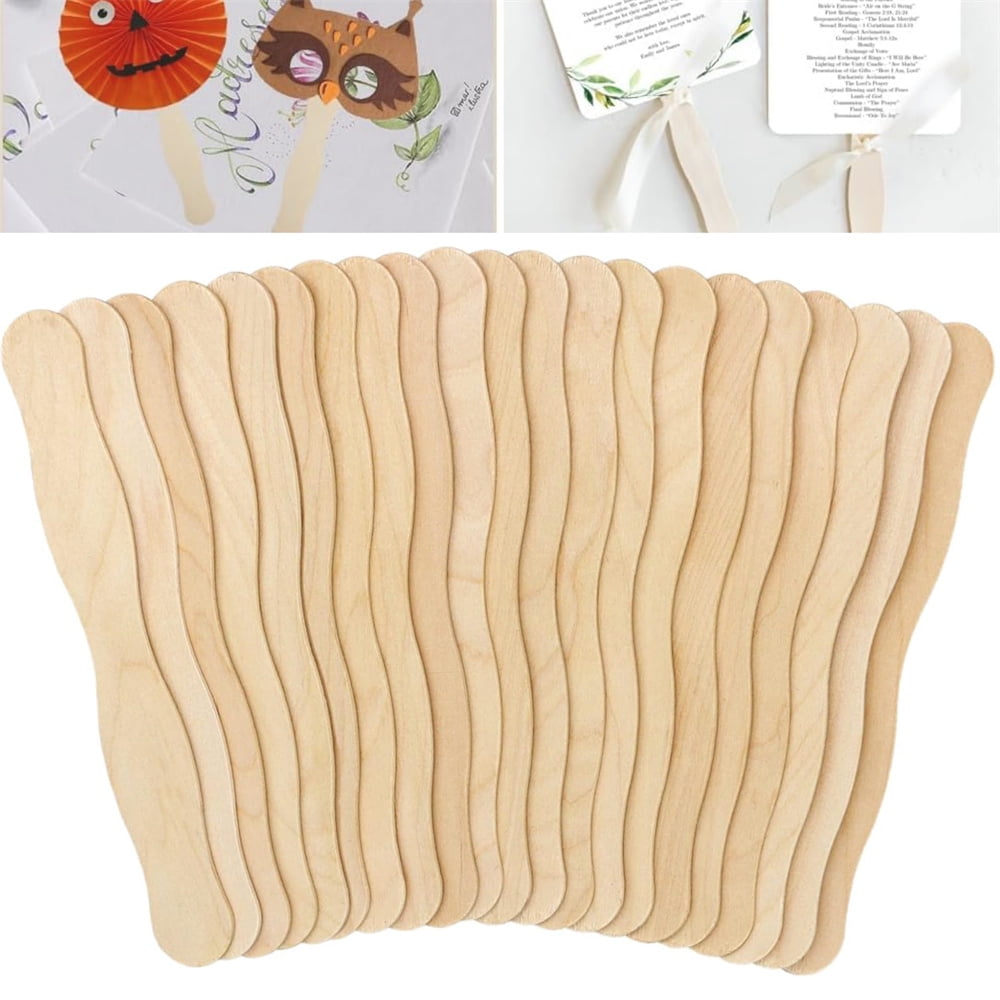 50 Pack Craft Sticks,Wood Wavy Sticks,Natural Fan Handles,Wooden Fans ...