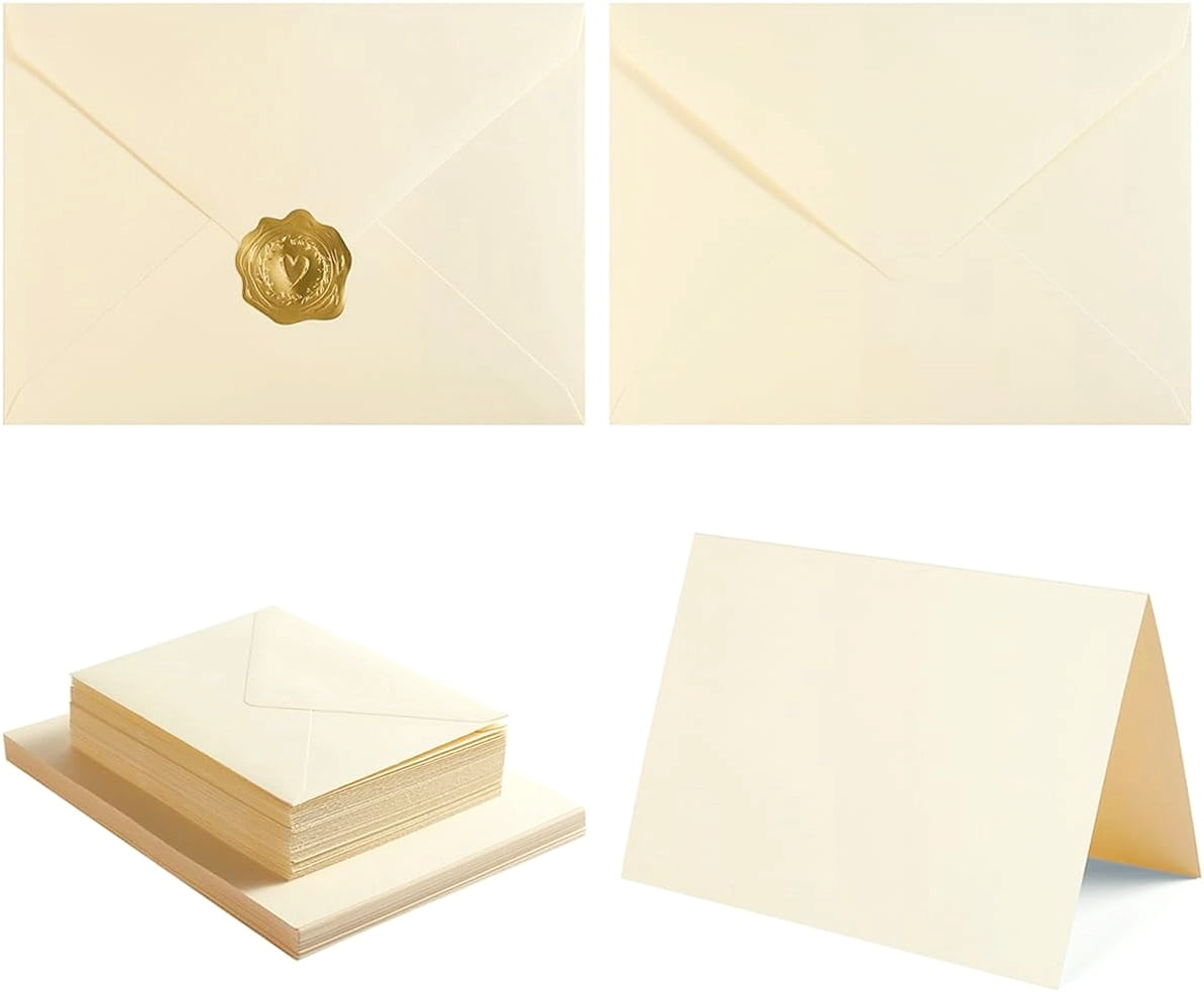 50 Pack Cream A6 Envelopes with 4x6 Cards and Gold Stickers for ...