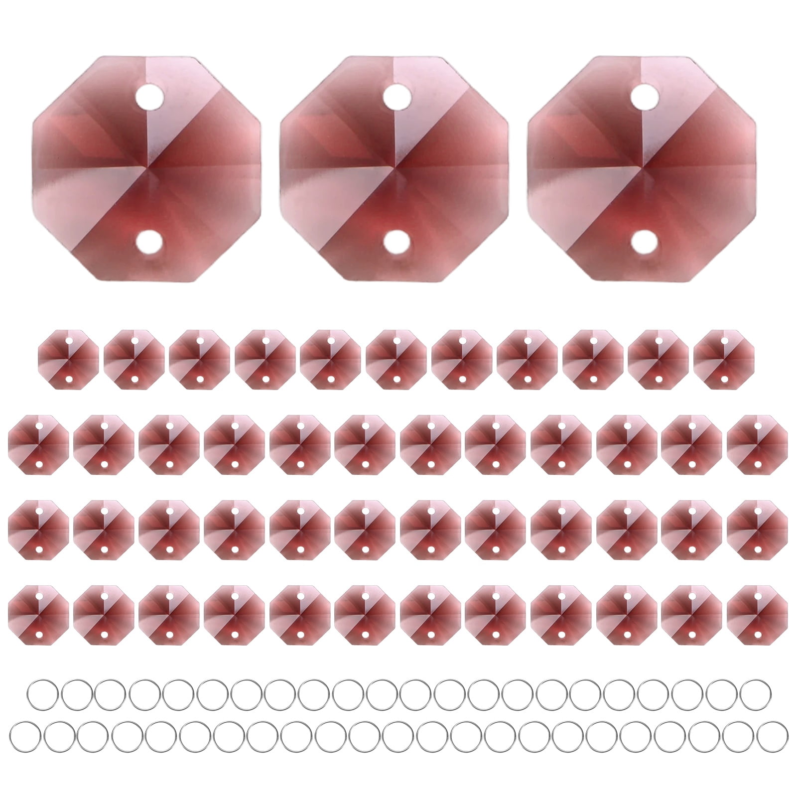 50-Pack Crystal 2 Hole Octagon Prisms, 14mm/0.55 Inch Hanging Crystals ...