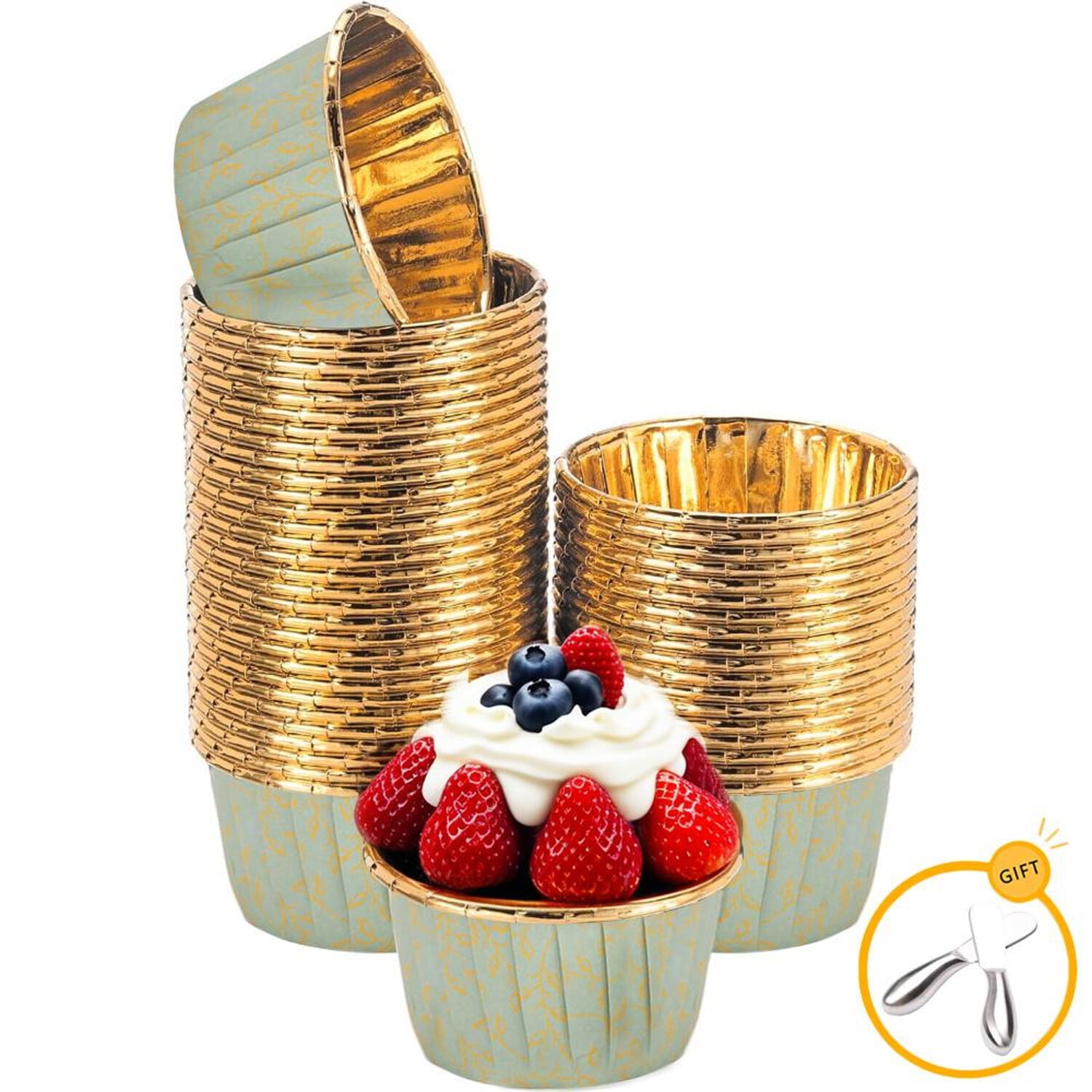 50 Pack Cupcake Liners with Cheese & Butter Spreader Knives, 3.5Oz Mini ...