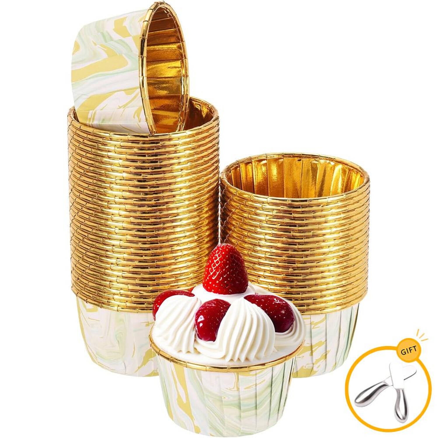 50 Pack Cupcake Liners with Cheese & Butter Spreader Knives, 3.5Oz Mini ...