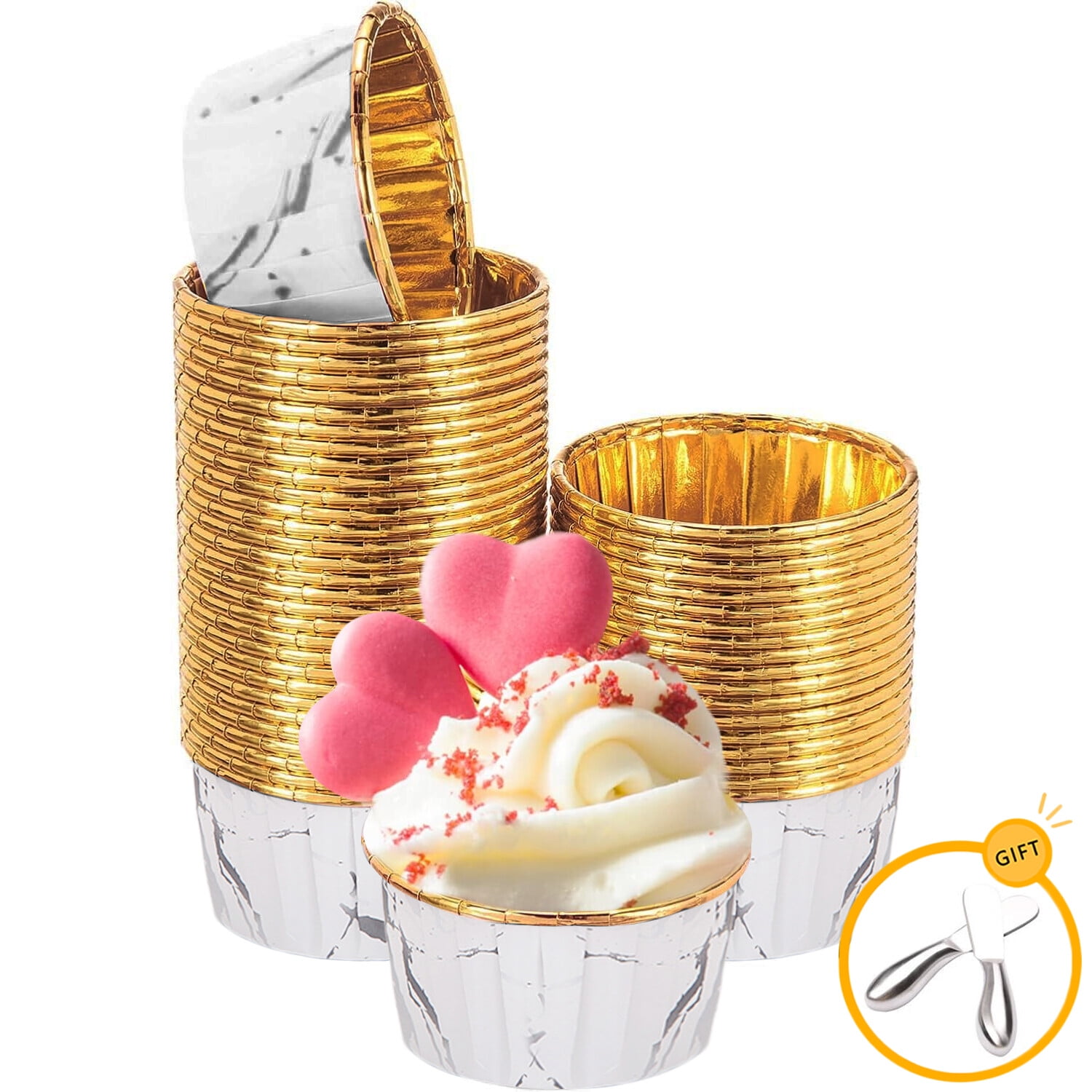 50 Pack Cupcake Liners with Cheese & Butter Spreader Knives, 3.5Oz Mini ...